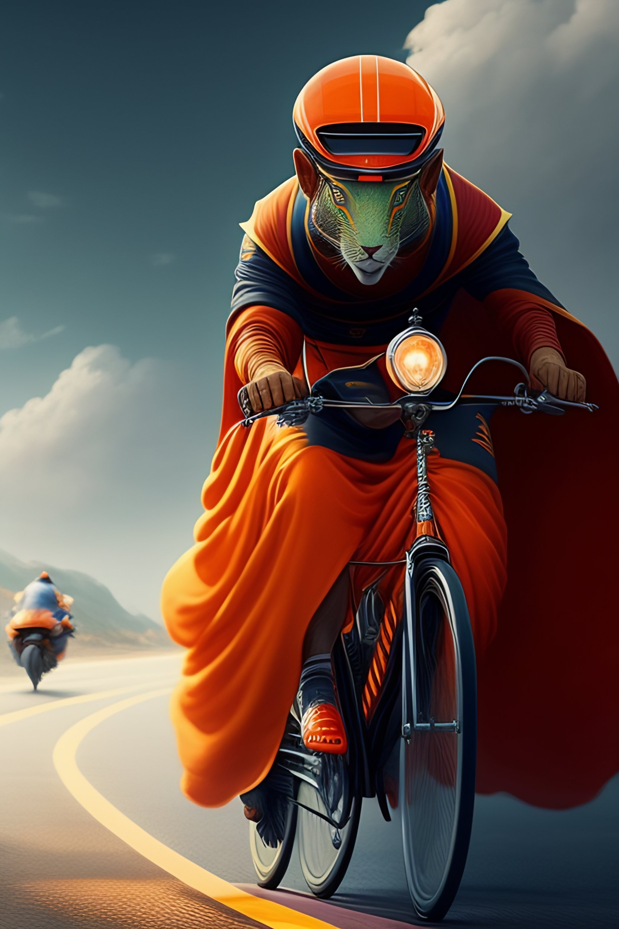 Lexica - A Buddhist monk lizard cycling with a helmet, road bicycle, t ...