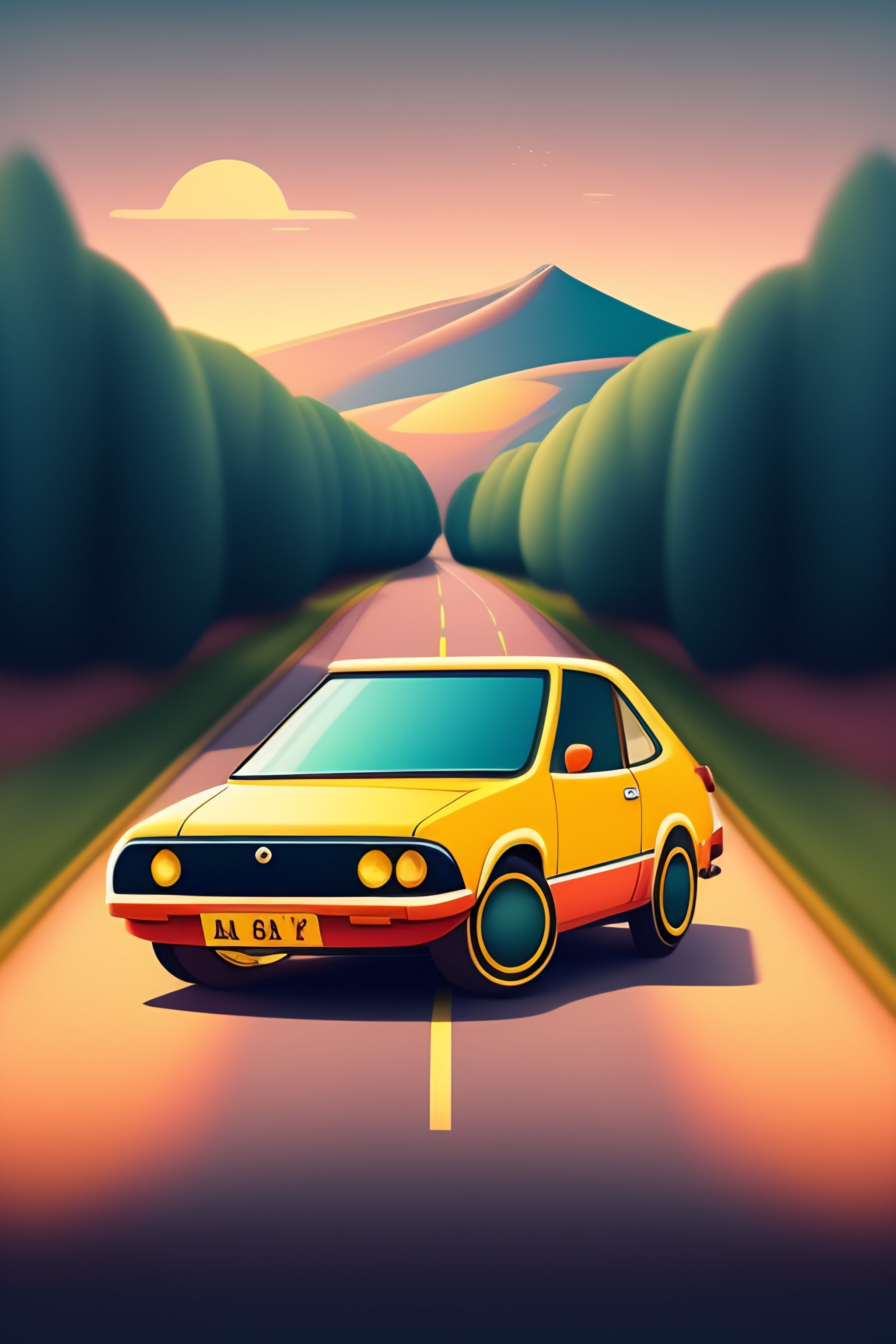 Lexica - Simple cartoonish style car driving down the road