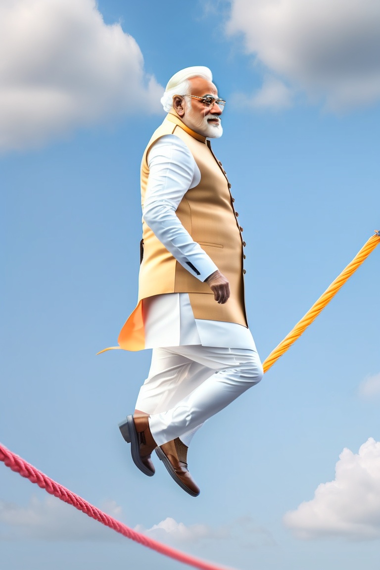 Lexica - Indian prime minister Narendra Modi is walking on a rope with ...