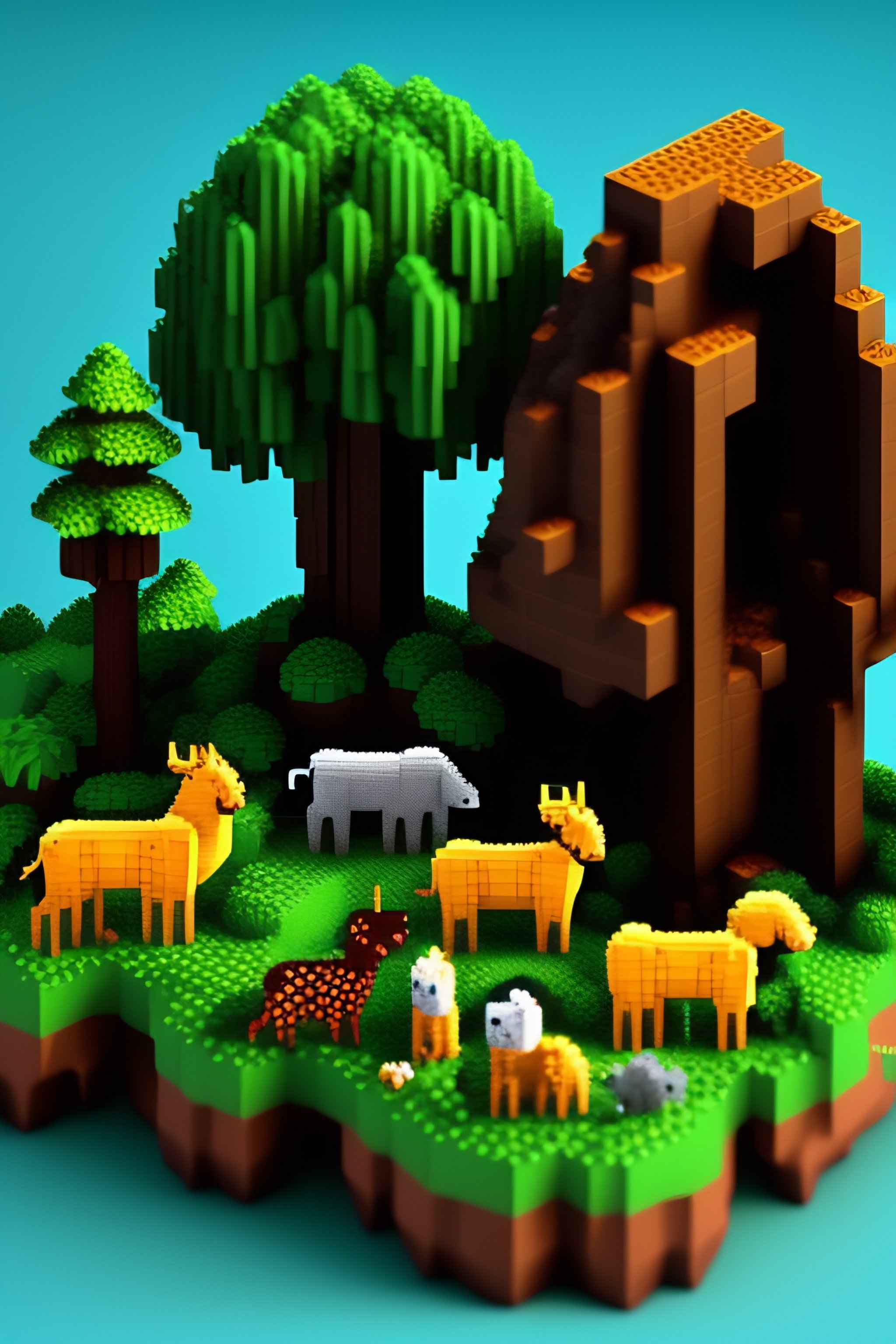 Lexica - Voxel art of animals in a forest