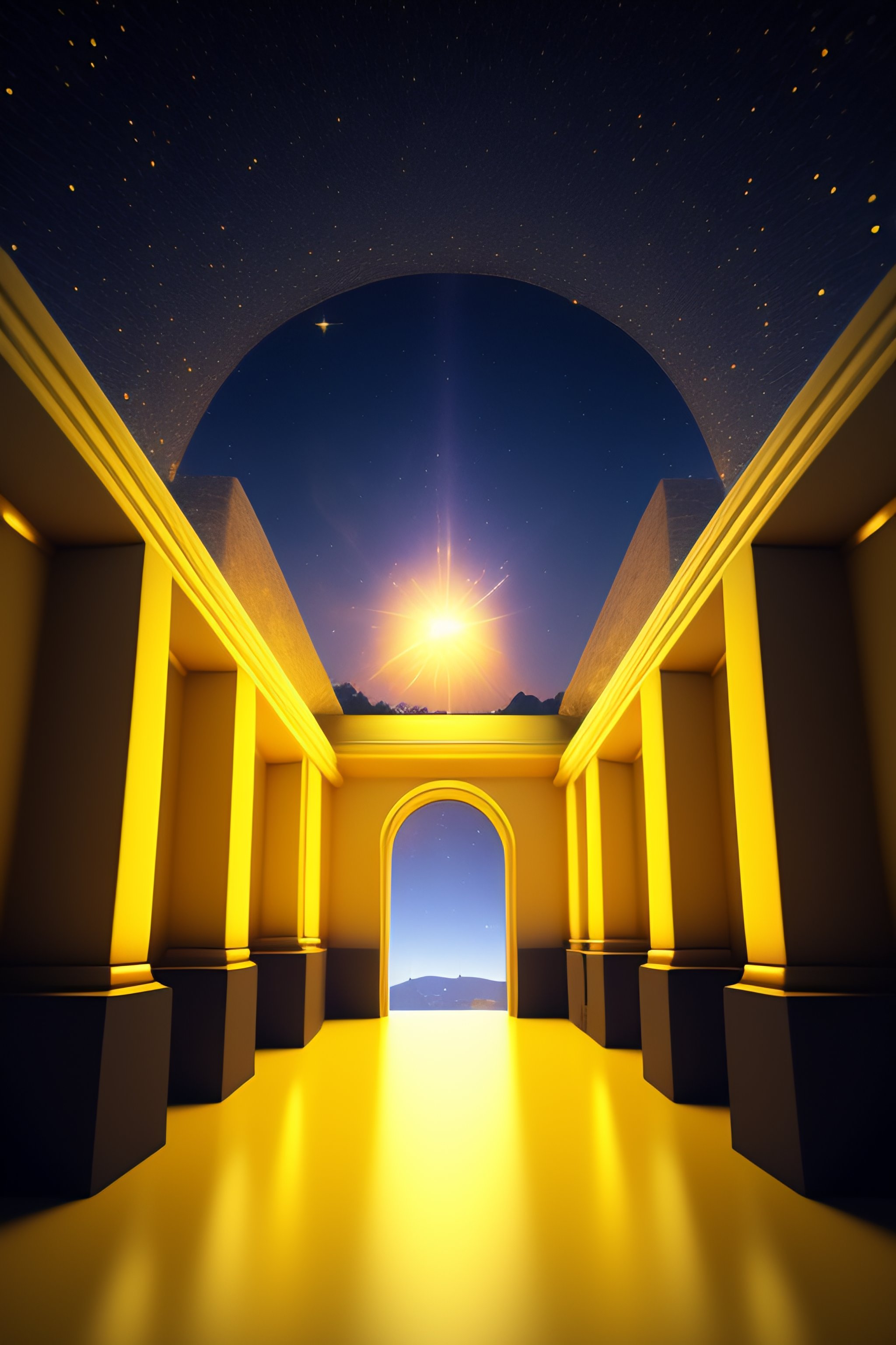 Lexica - One-point perspective, starry sky, universe, columns,desks ...