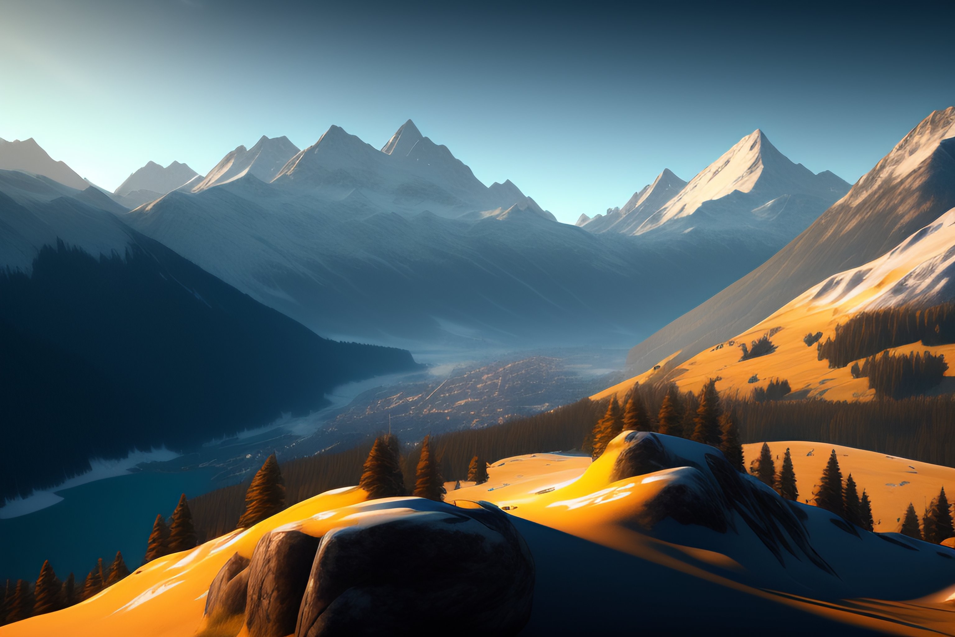 Lexica - Artstation scifi 3D scene of a showing mountains at ...