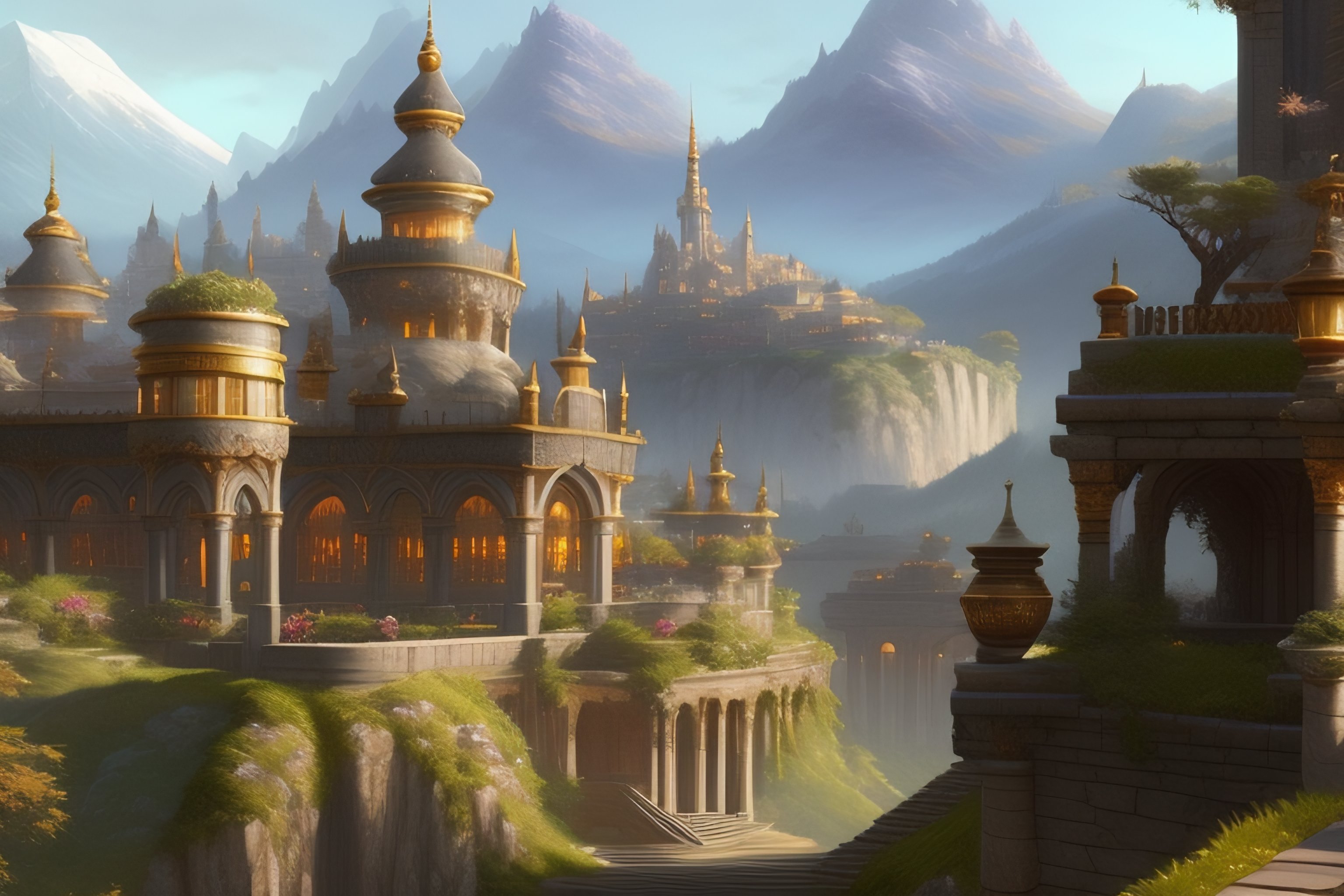 Lexica - Epic view, wide angle, elegant fantasy capital city on ...