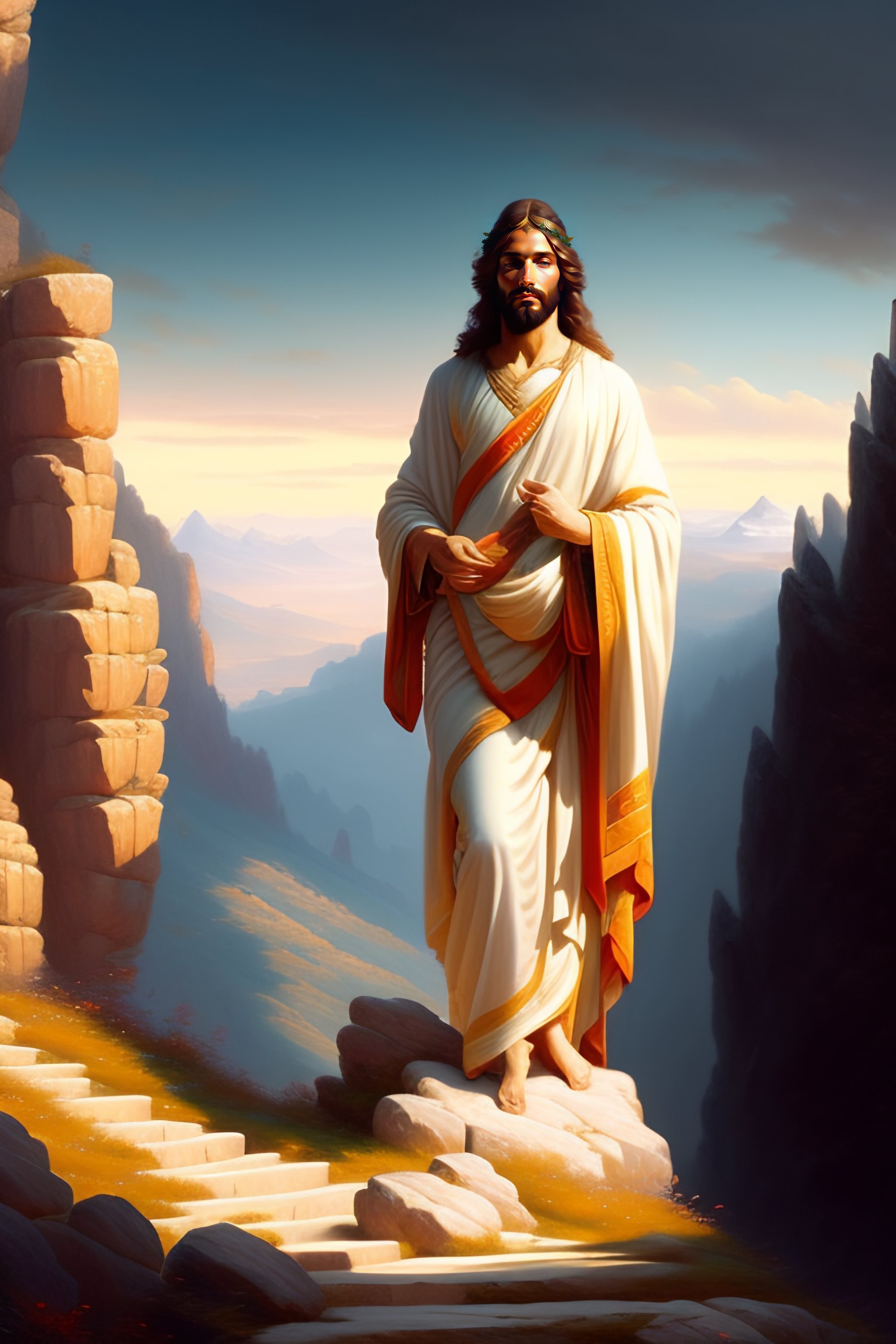Lexica - Full body jesus christ on mountain, landscape, intricate ...