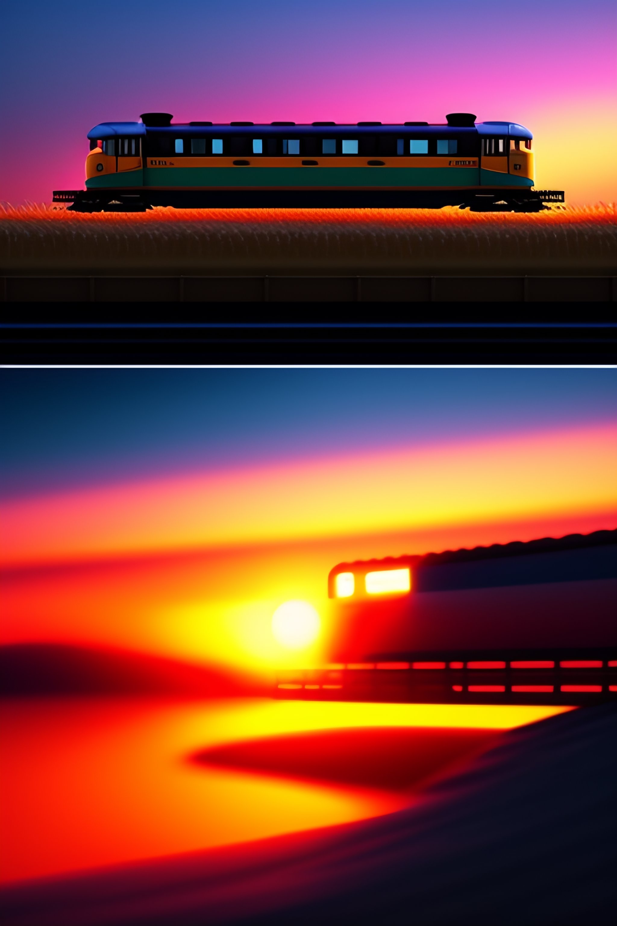 Lexica - A train on a sunset, nintendo 64 style