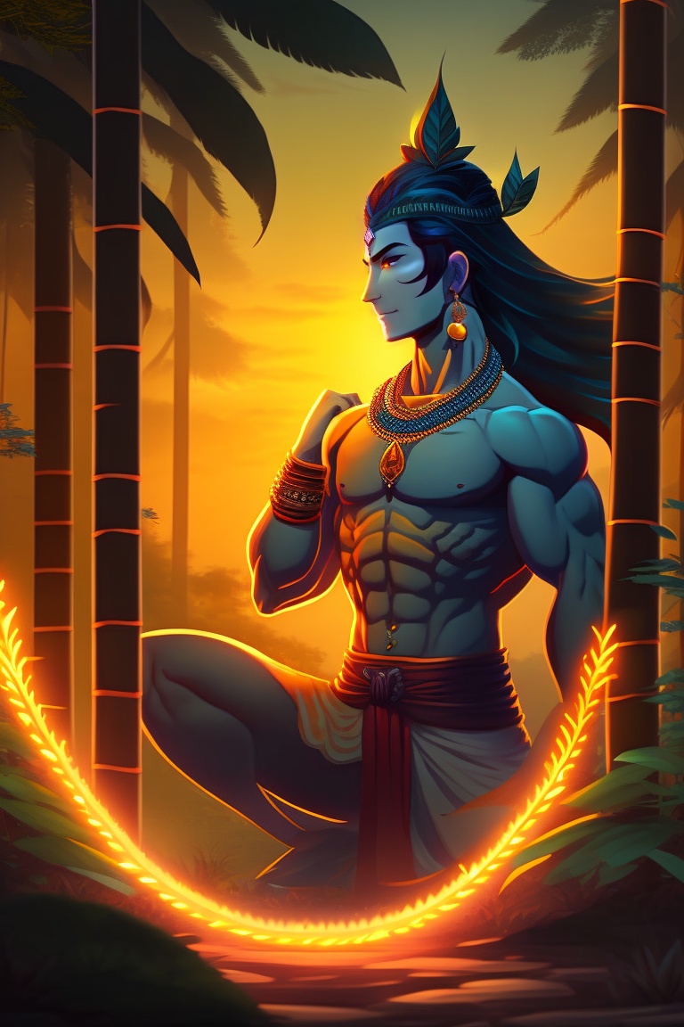 Lexica - Anime of muscular Lord Shiva with snake around neck, in bamboo ...