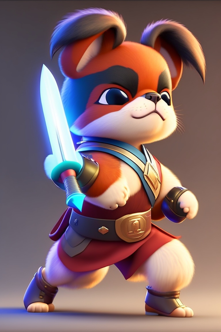 Lexica - An animated cartoon pup fiercely brandishing a katana blade ...