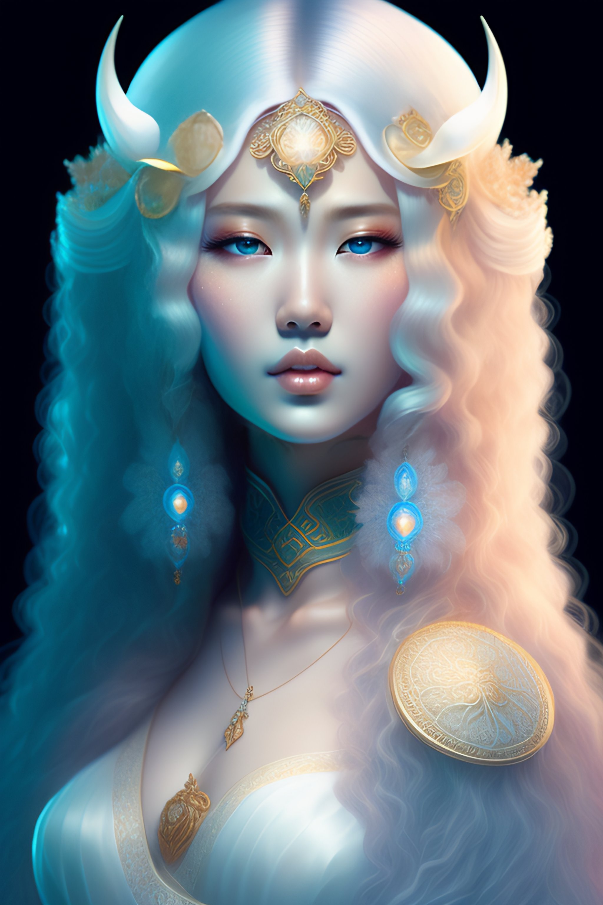 Lexica - Illustrated beautiful portrait cute Japanese ninfa, crown ram ...