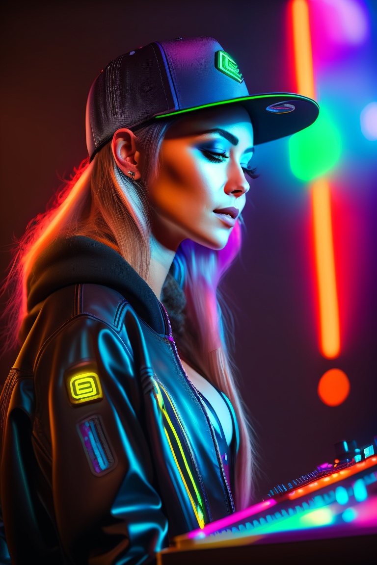 Lexica - Female DJ wearing a New Era Fitted Hat, on dj stage with neon ...