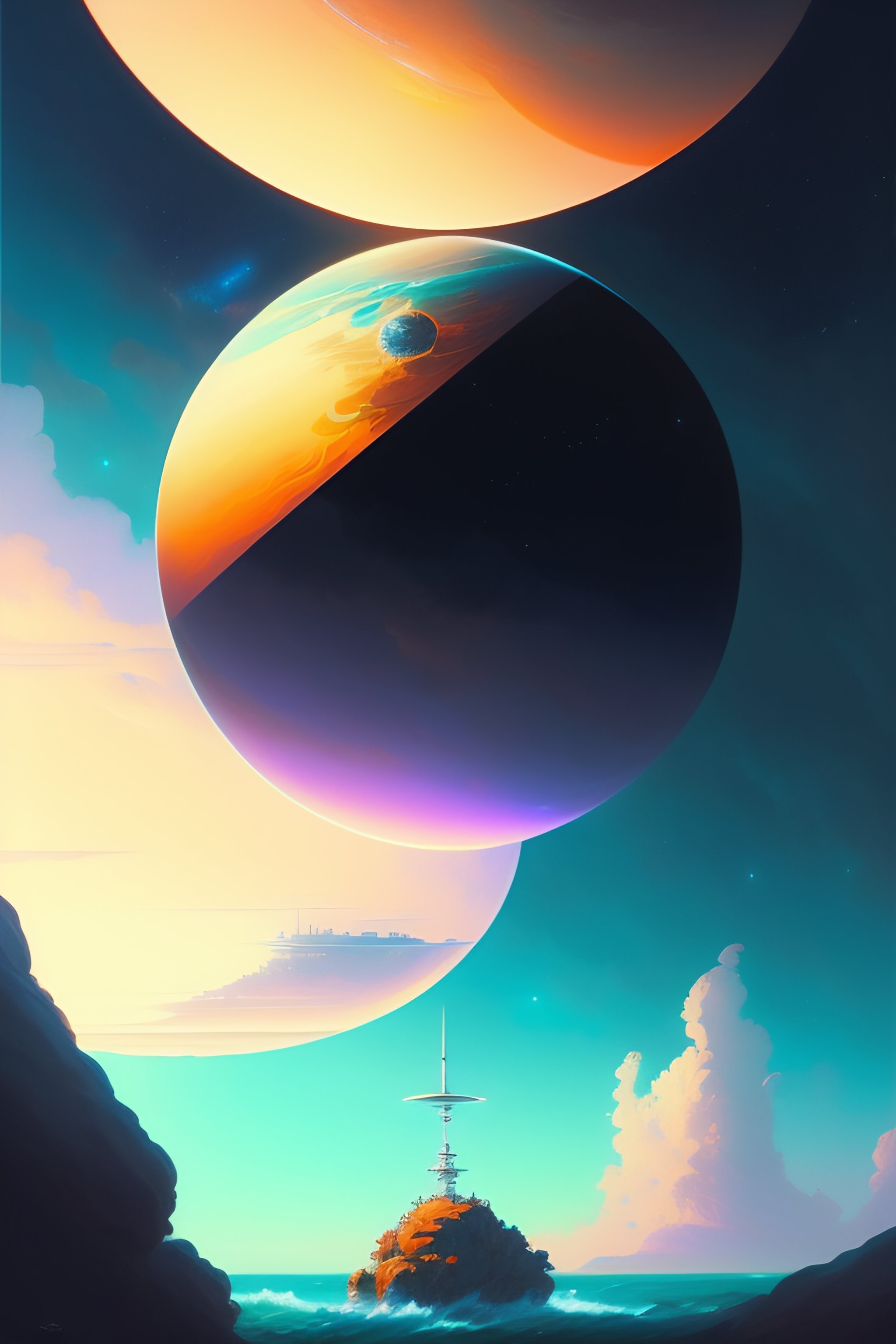 Lexica - A spherical white space stations looms over the ocean by peter ...
