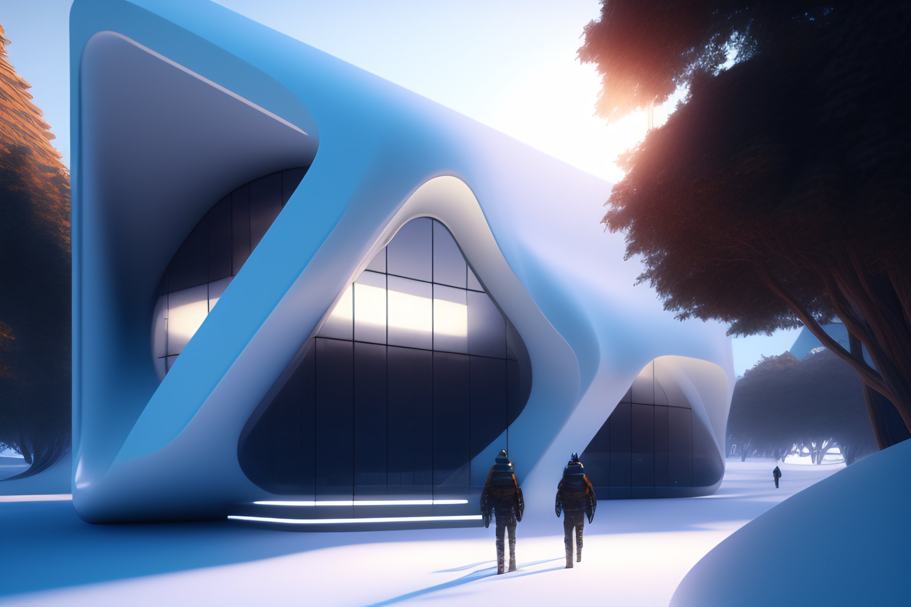 Lexica - Sci-fi architecture, parametric design, white material, glass, illuminated poll, soft ...