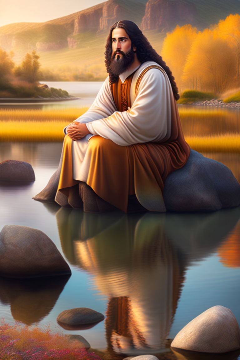 Lexica - A photograph of Jesus Christ sitting on the banks of a river ...