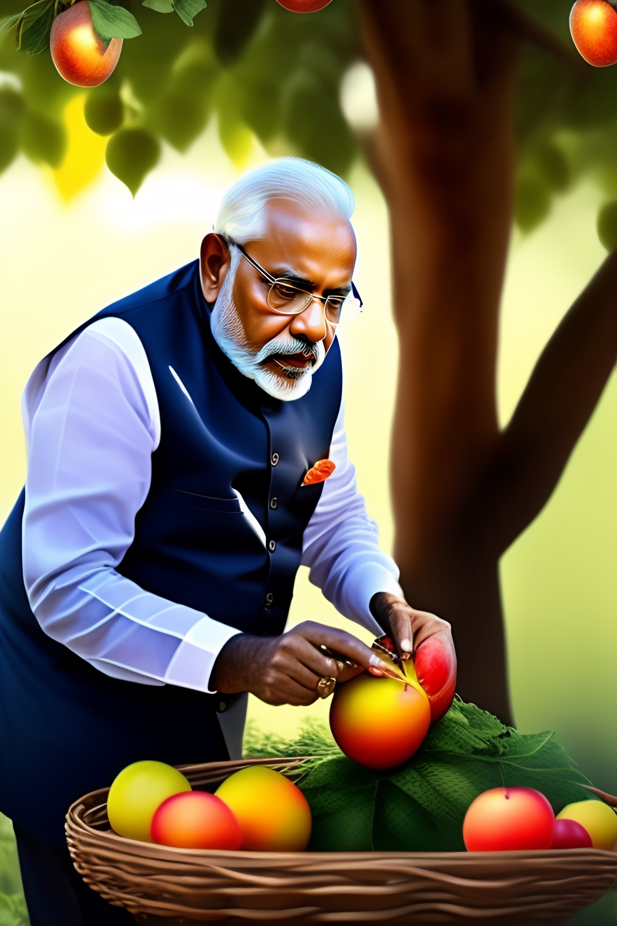Lexica - Portrait of Narendra Modi picking apples from the tree