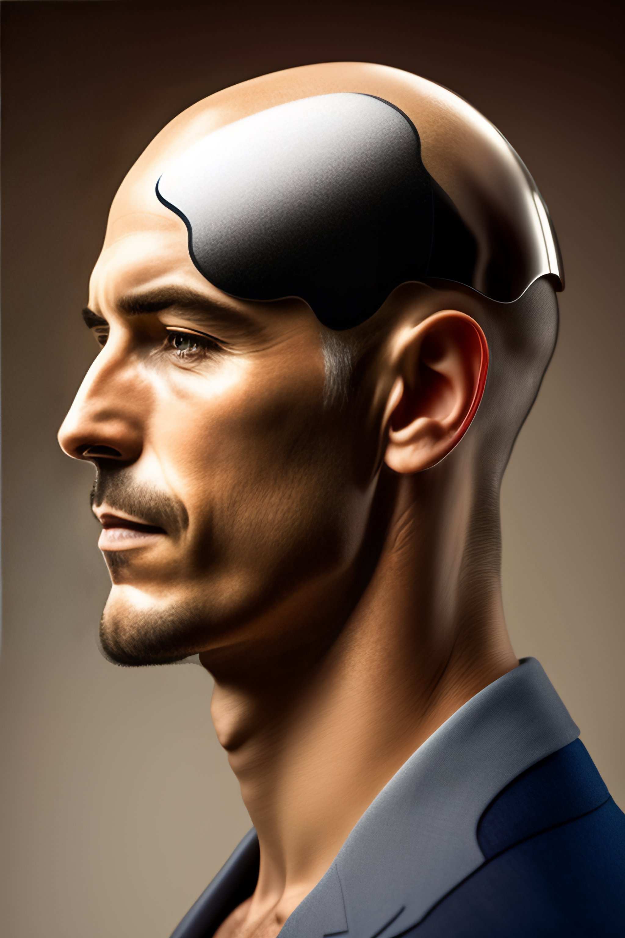 Lexica - Portrait of a bald man with head and face made of chrome