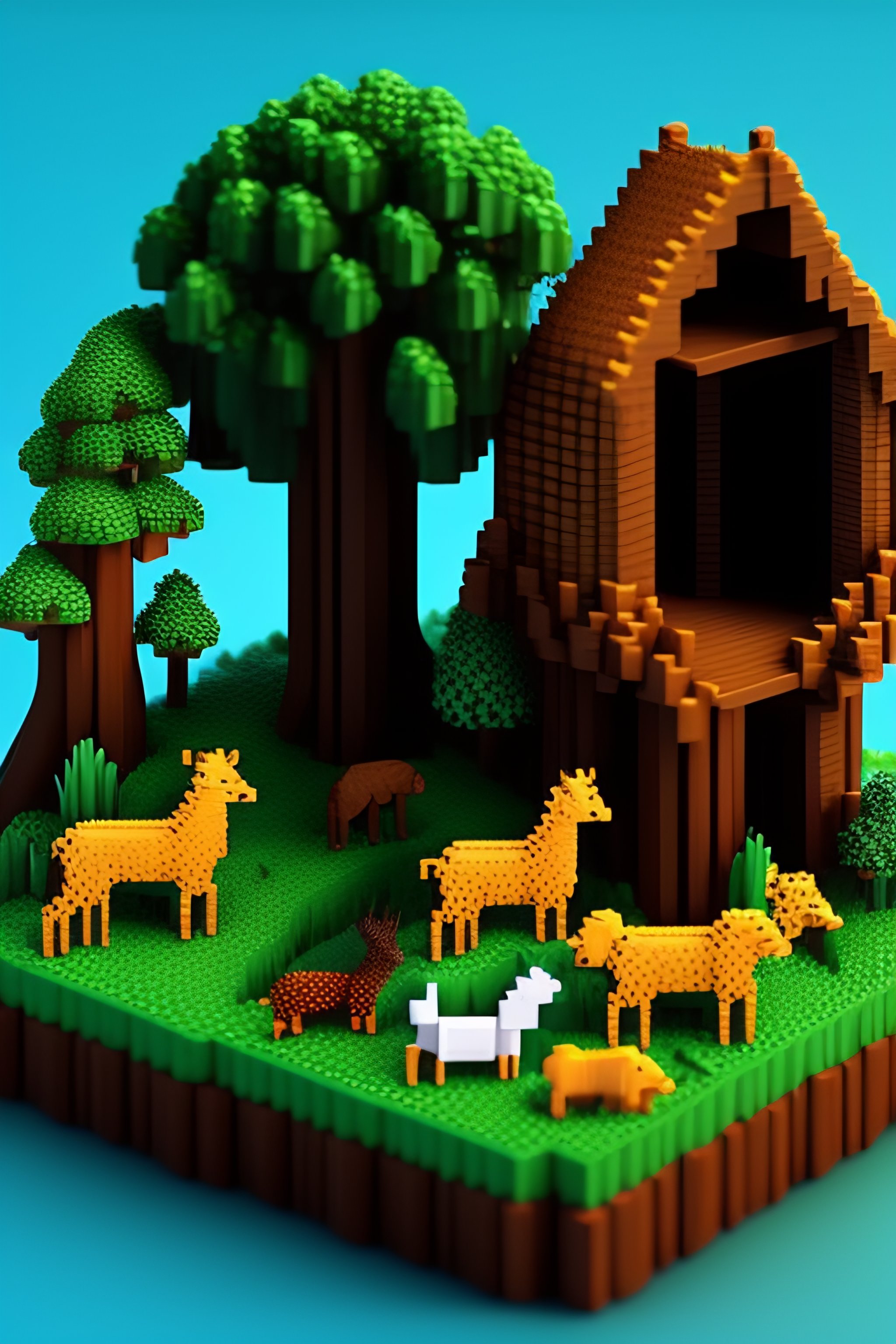 Lexica - Voxel art of animals in a forest