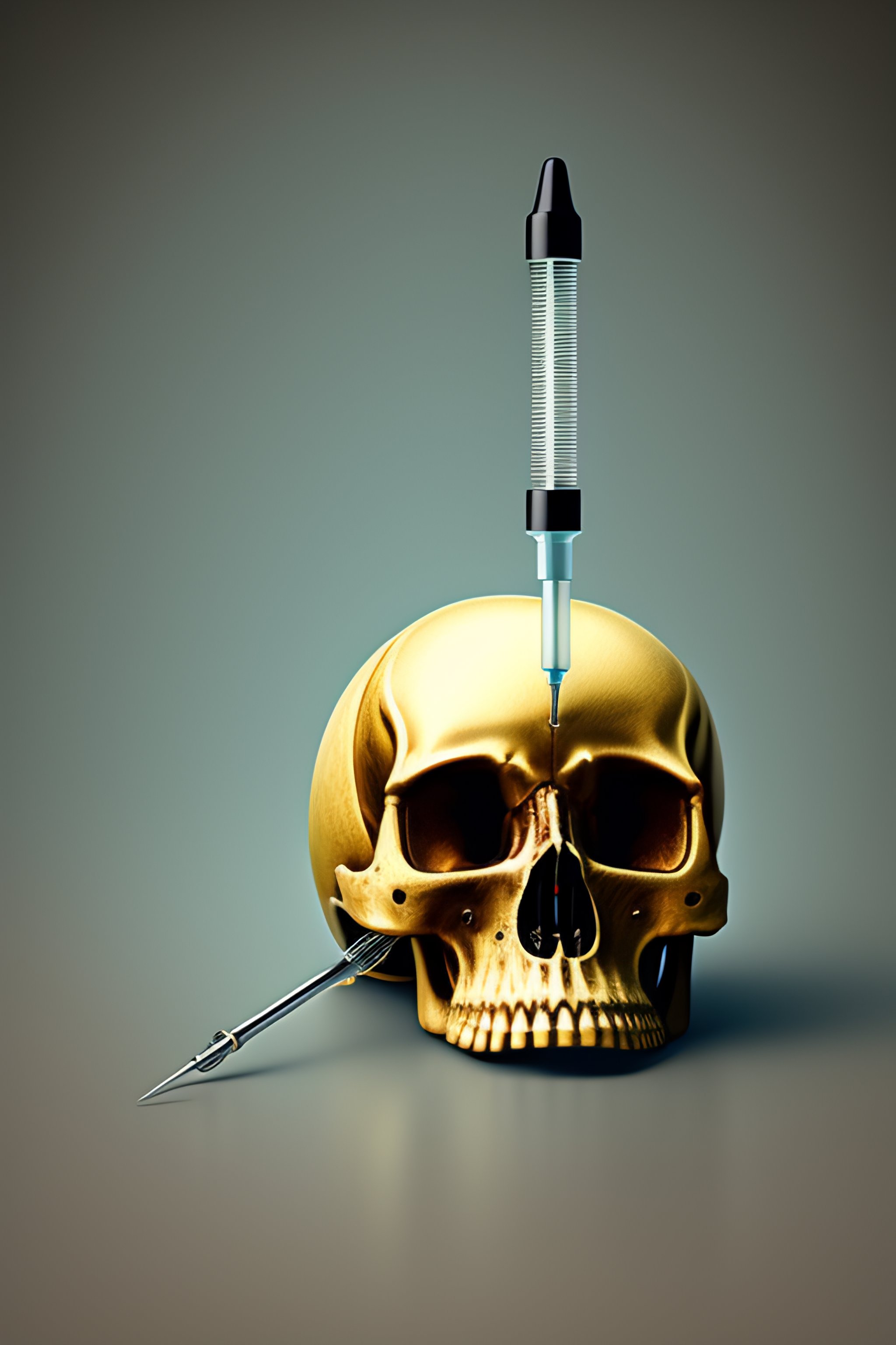 Lexica - Syringe with large needle and skull, illustration