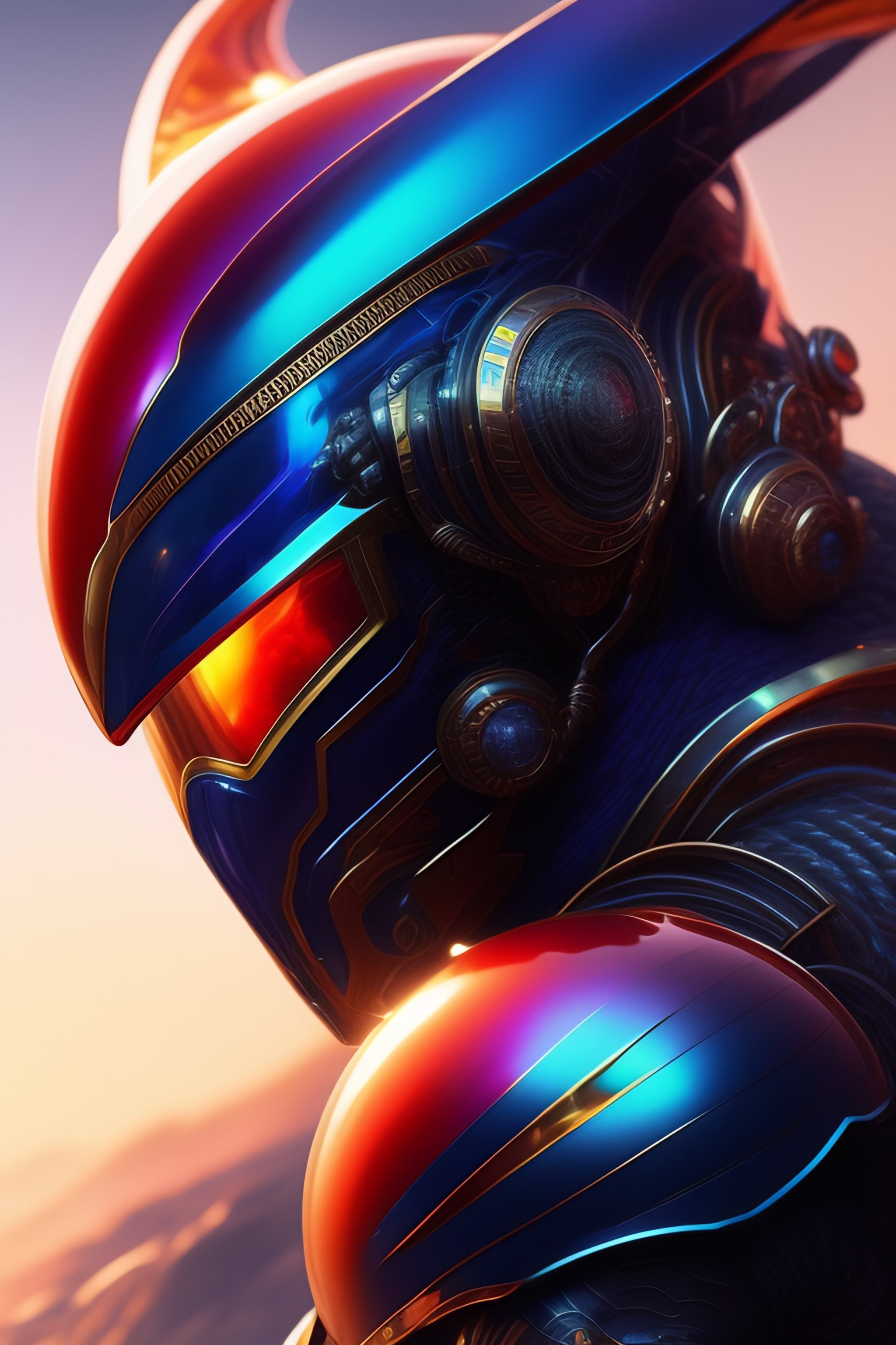 Lexica - Solid thick super muscly male alien portrait, translucent red ...