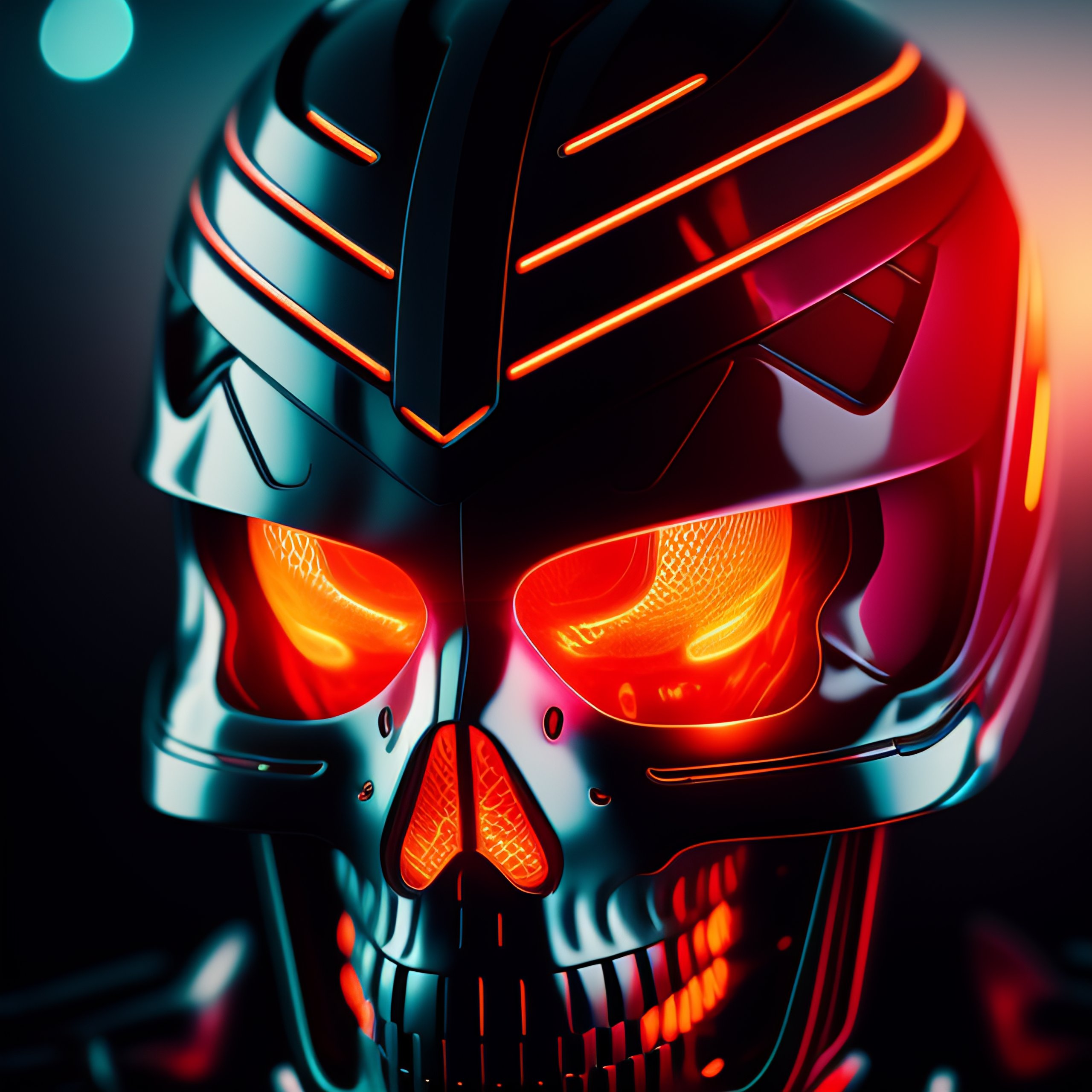 Lexica - Cyber chrome skeleton wearing hawaian shirt with glowing red ...