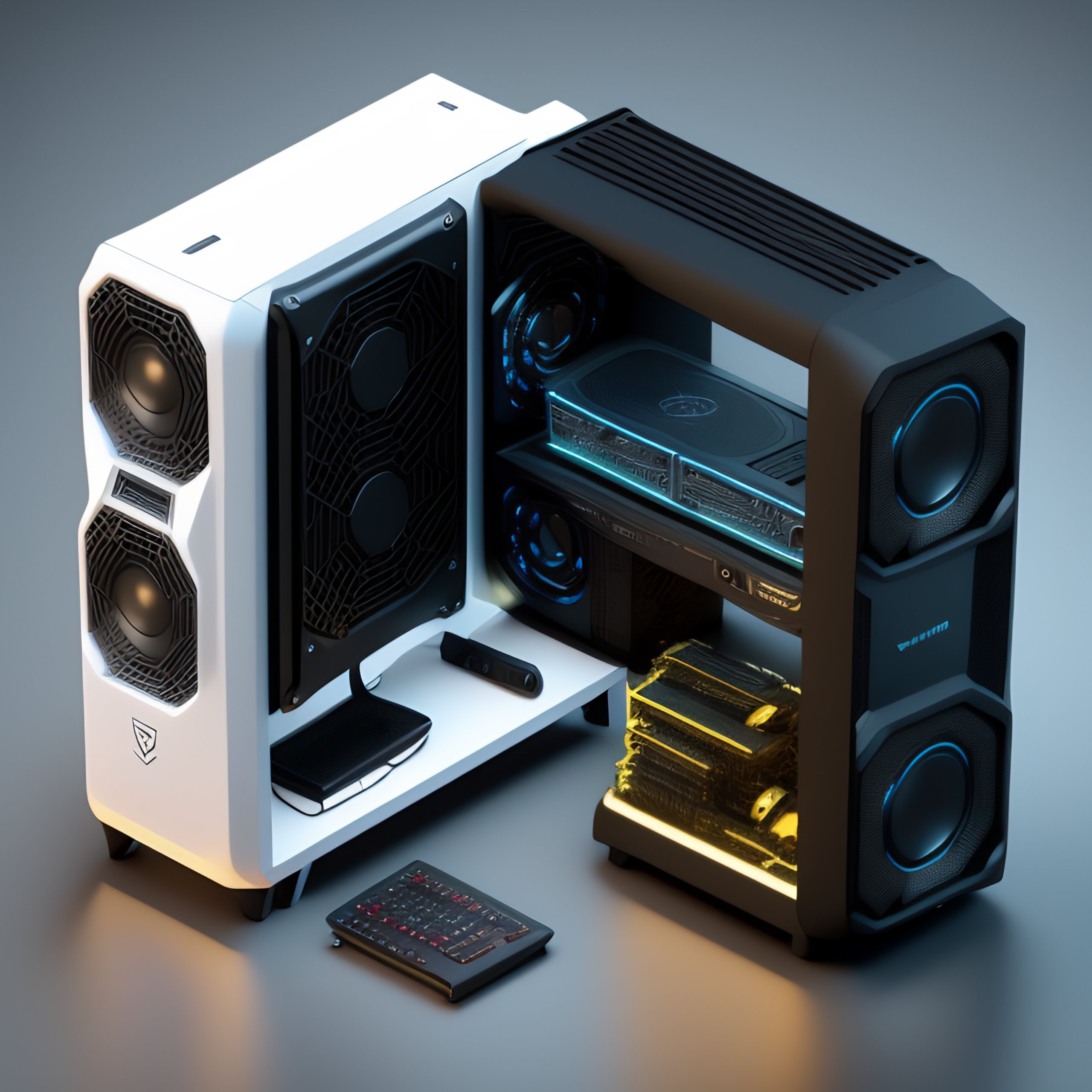 Lexica - Isometric render of a computer, streamer setup