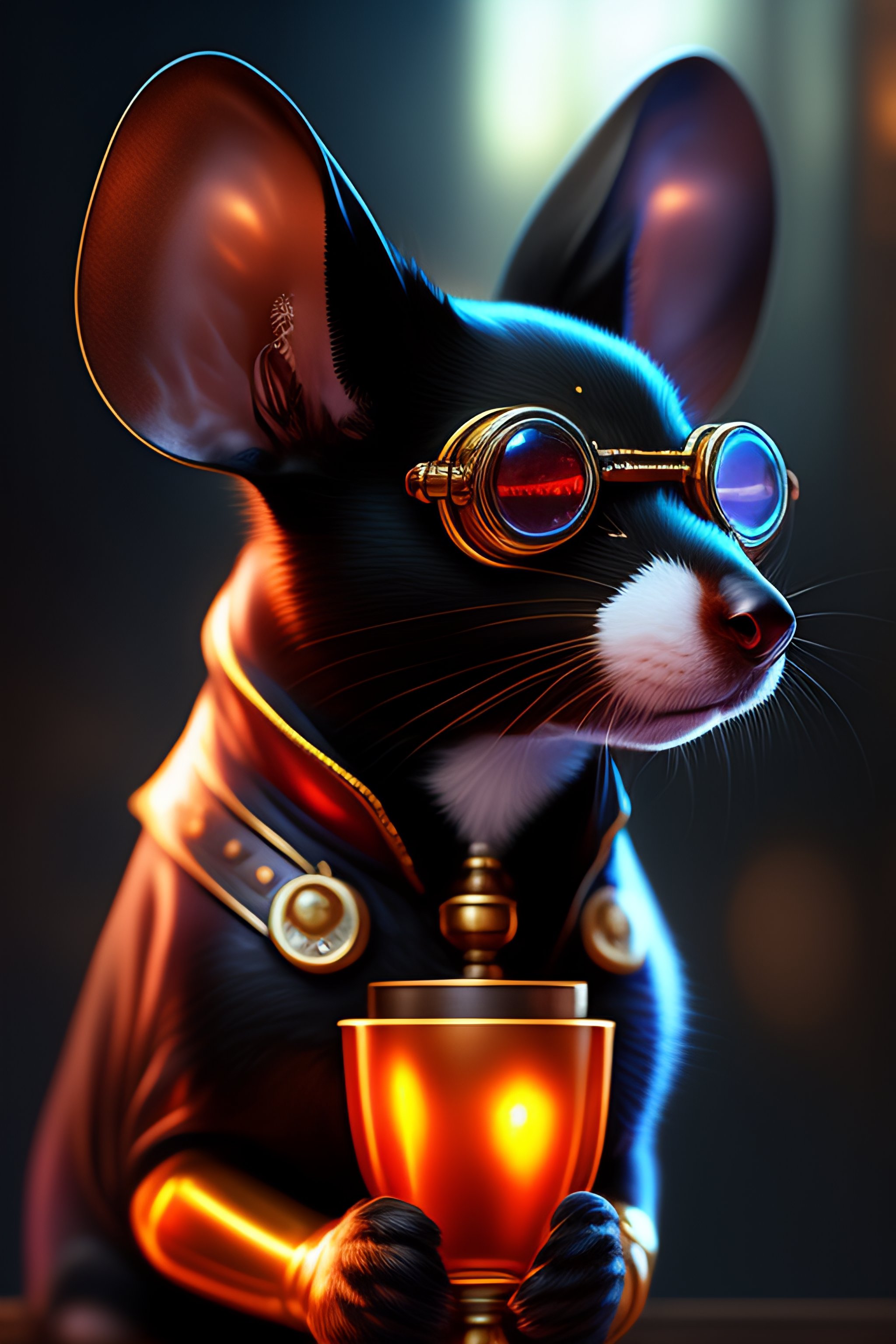 Lexica - Black mouse with steampunk goggles, vivid colors, dark shadows ...