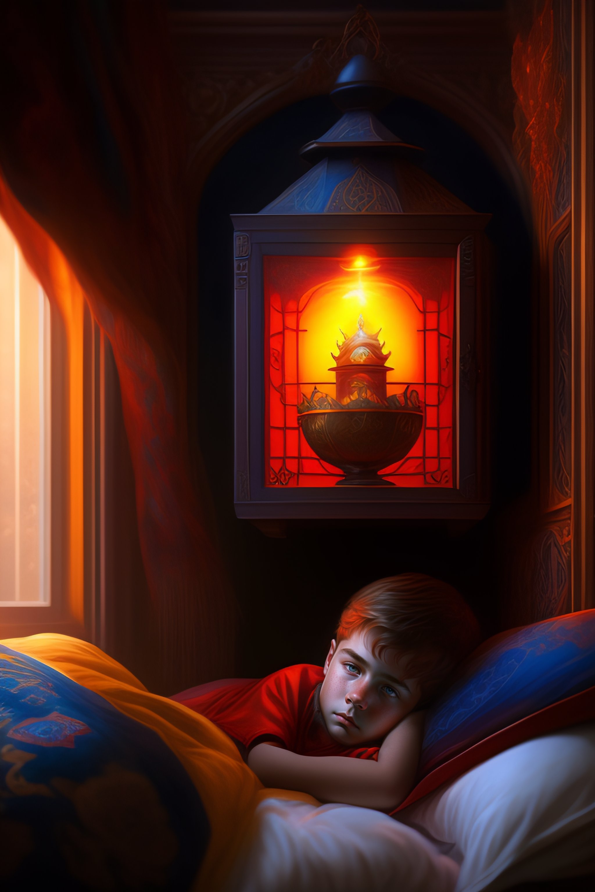 Lexica - A young boy lays asleep in his bedroom while a scary monster ...