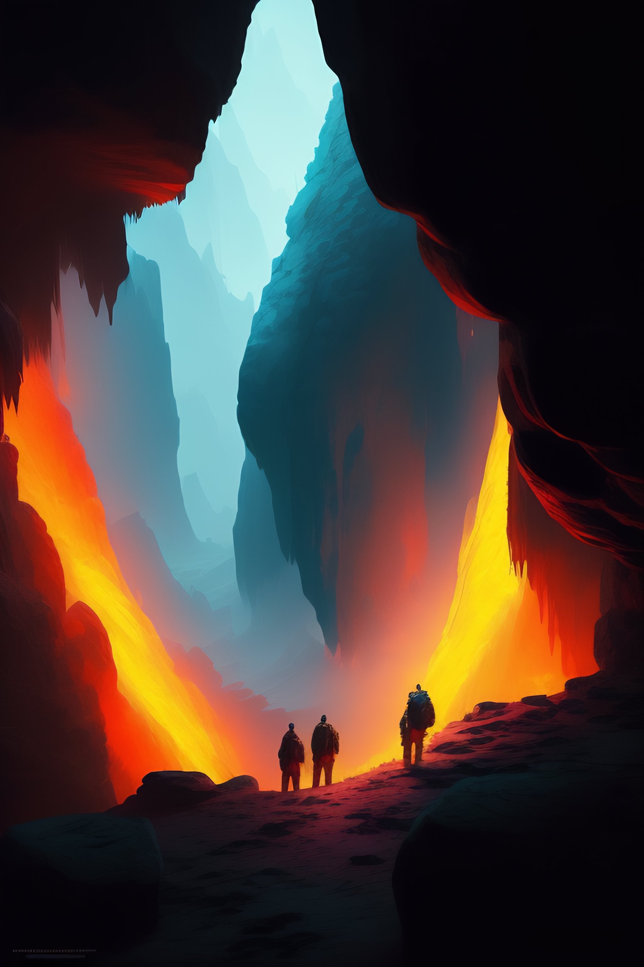 Lexica - Inside a dark giant cavern with stalagmites and stalaktites ...