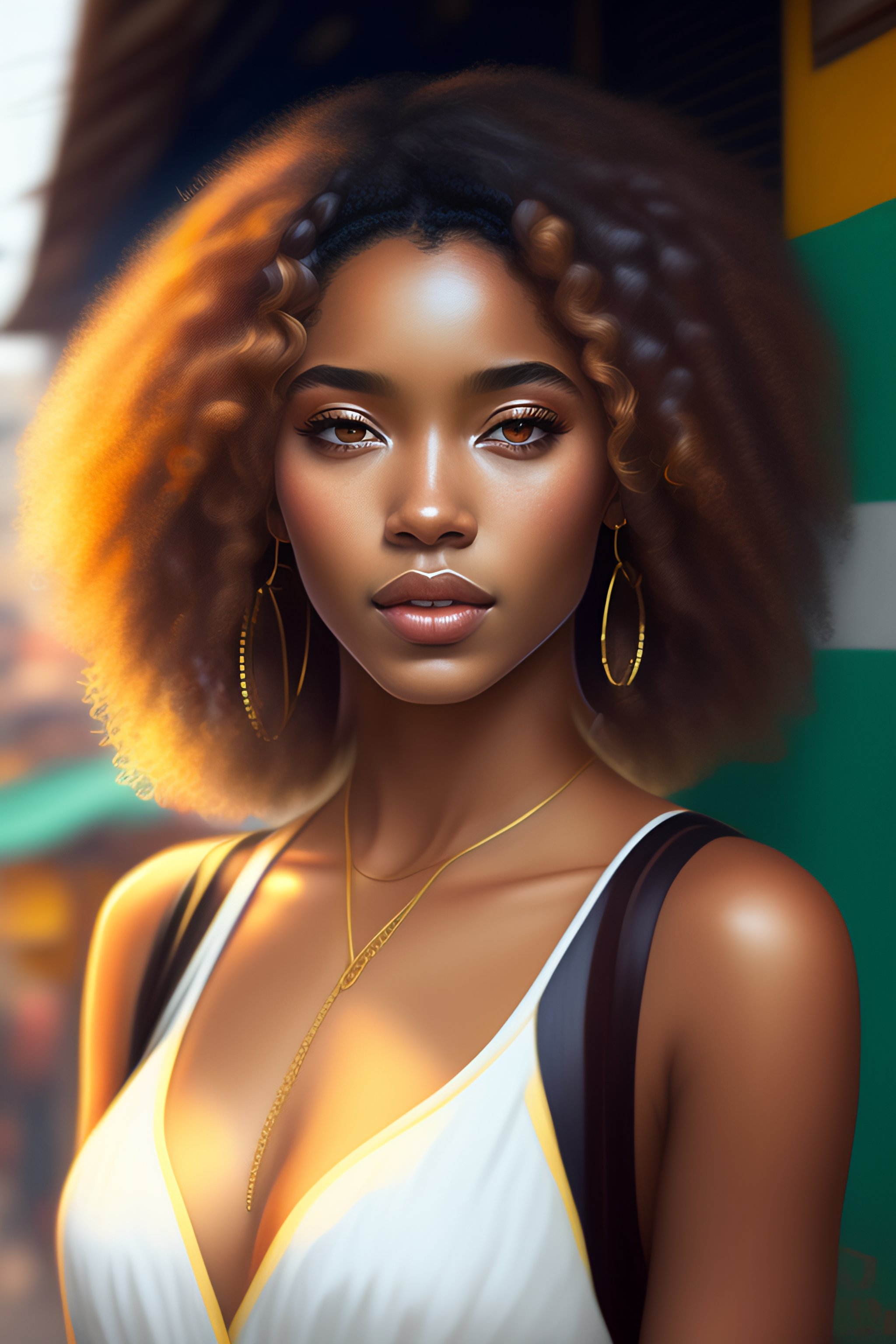 Lexica - Elegant girl brazilian blonde curly hair in urban outfit in favela do brazil, cute fine ...