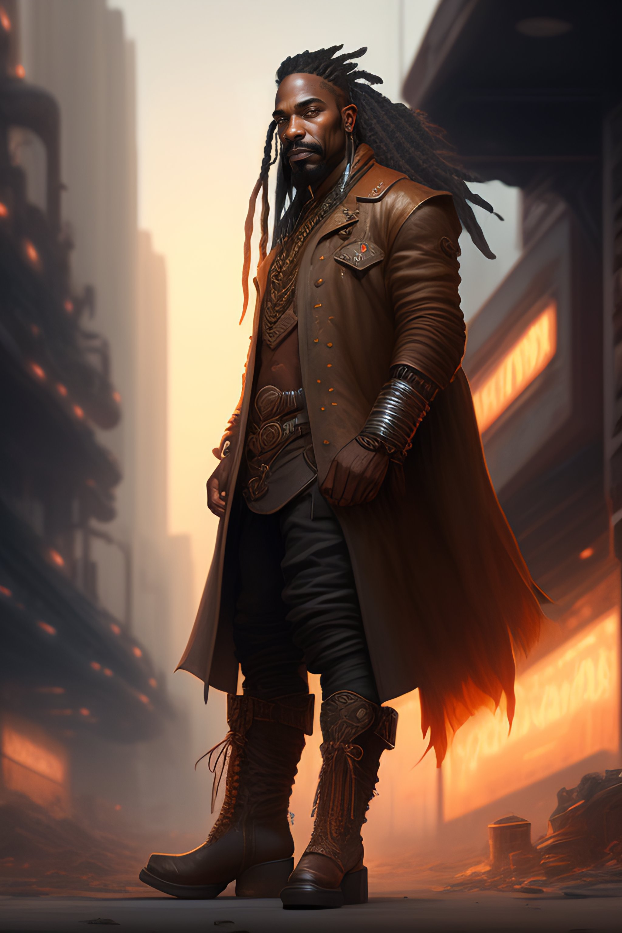 Lexica - Portrait of old mage man brown skin dreadlocks in front an ...