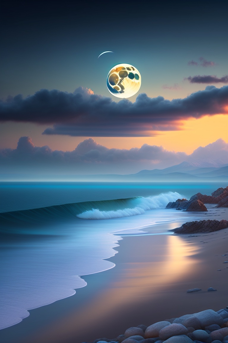 Lexica - The Moon over a coastline, during summer time, Abstract Art ...