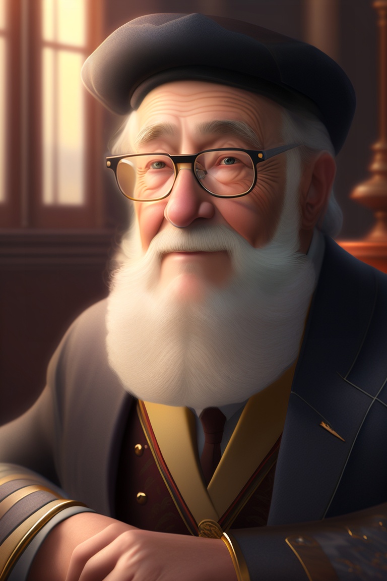 Lexica - An old scholar, motivated, inspired, looking at camera