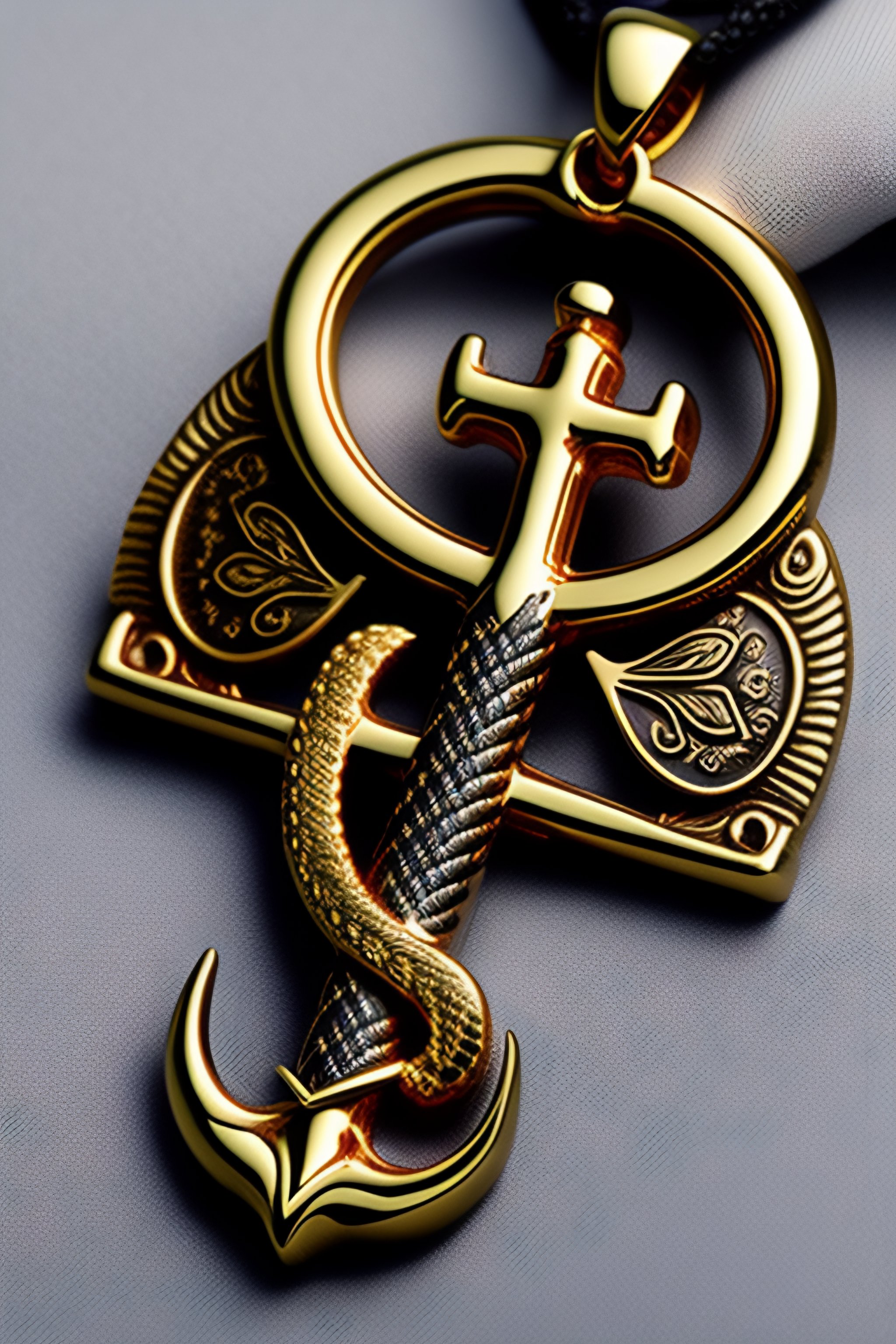 Lexica - An engraved amulet depicting an anchor wrapped in a serpent's tail