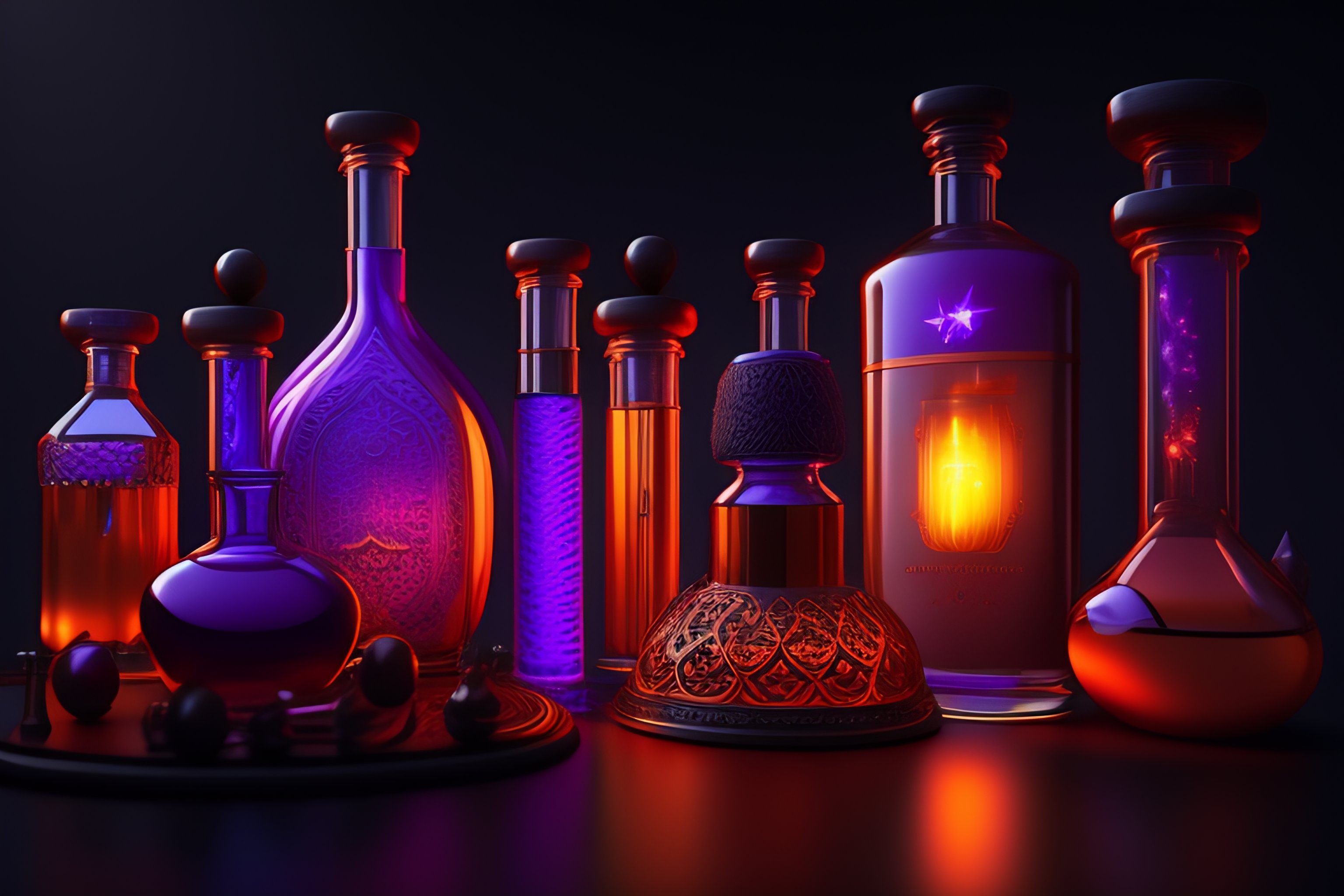 Lexica - Fantasy room laboratory, a bunch of flasks, potions, vials ...