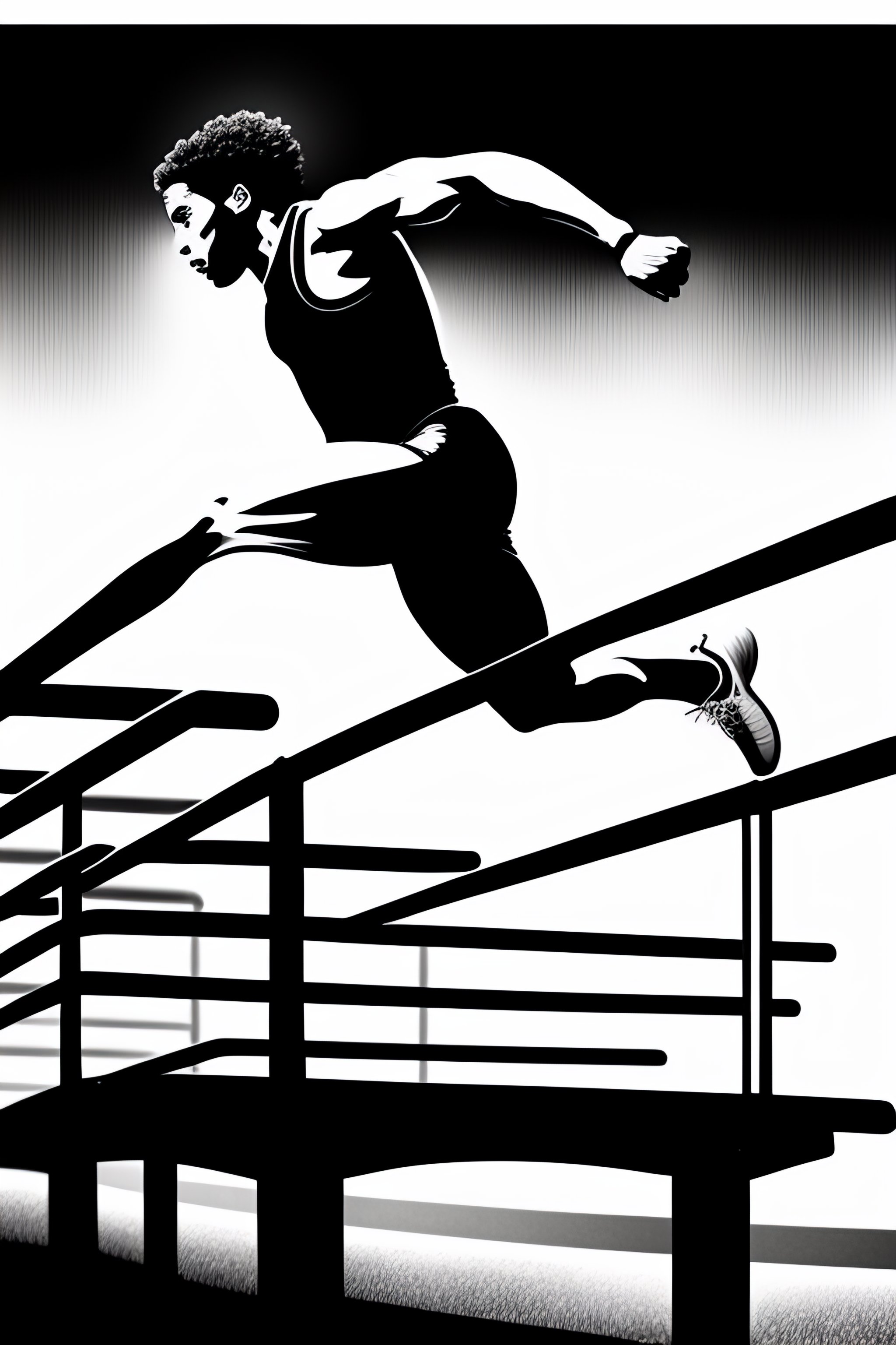 Lexica - A drawing of a track athlete leaping over high hurdles on a ...
