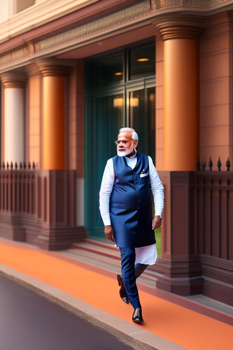 Lexica - Realistic picture of prime minister, modi, walking down from ...