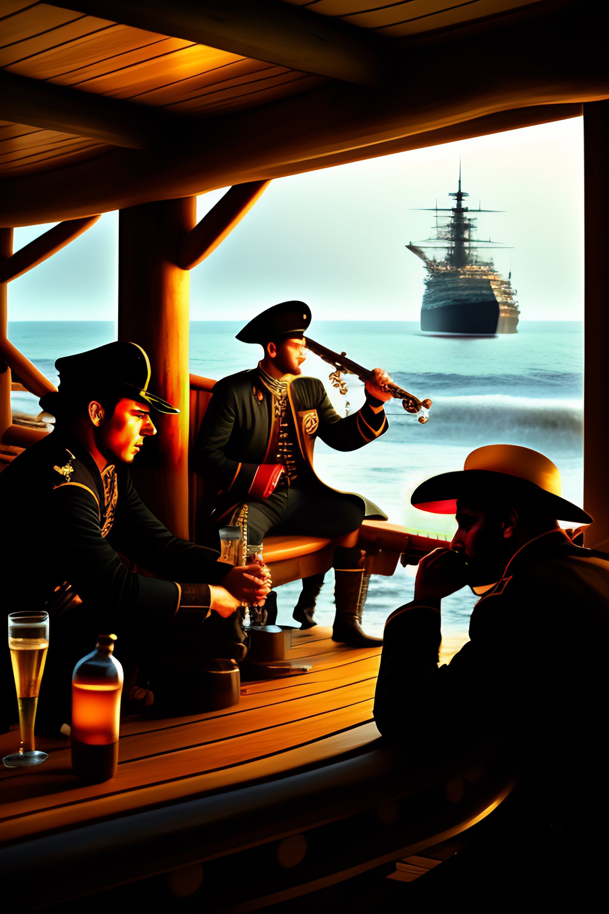 Lexica - Pirates drinking rhum on ship deck