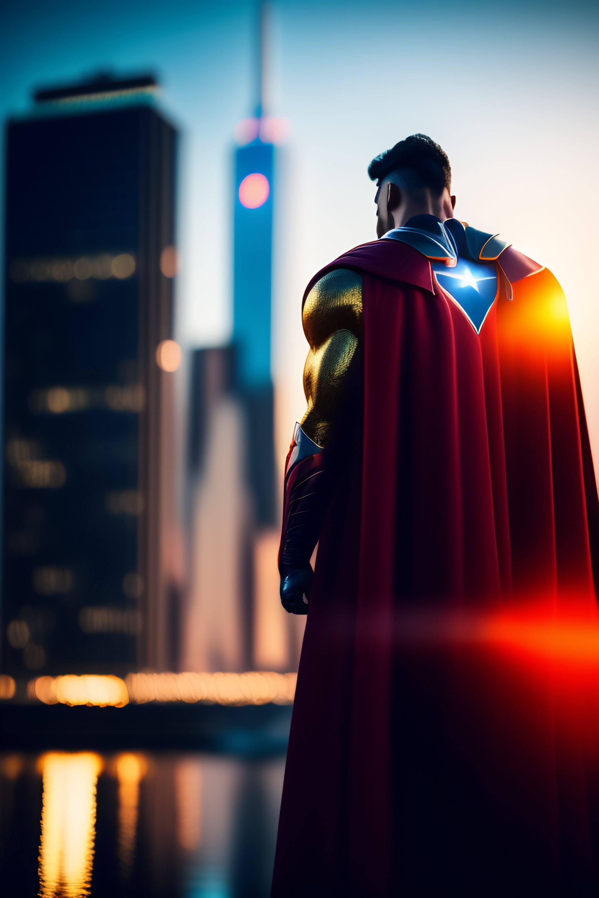 Lexica - A 3 5 mm photo from the back of a superhero wearing a cape ...