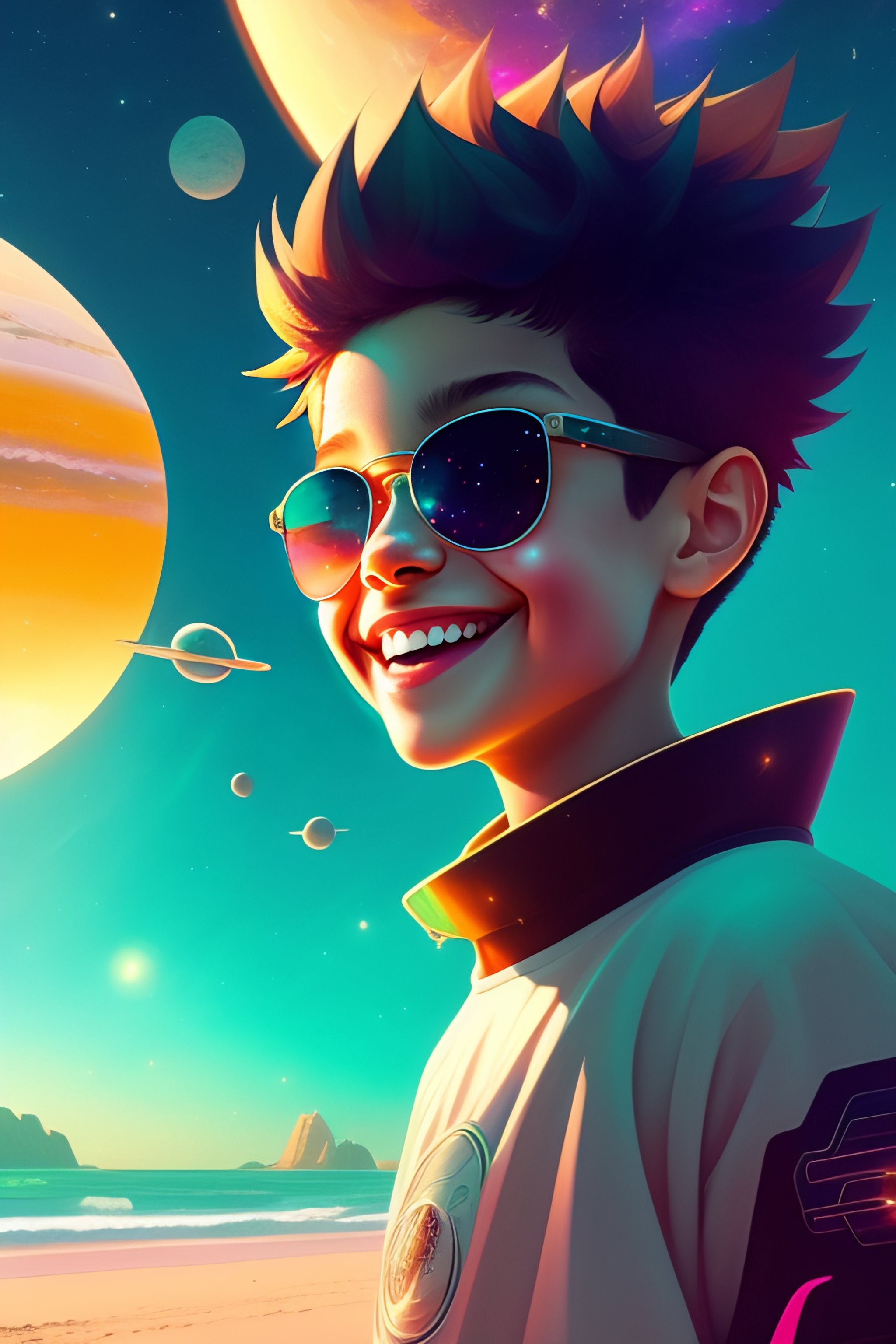 Lexica - Detailed portrait of a happy futuristic Young boy on a ...