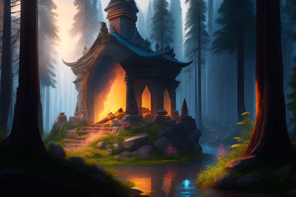 Lexica - Warzone in a big magical forrest, ruins, fire