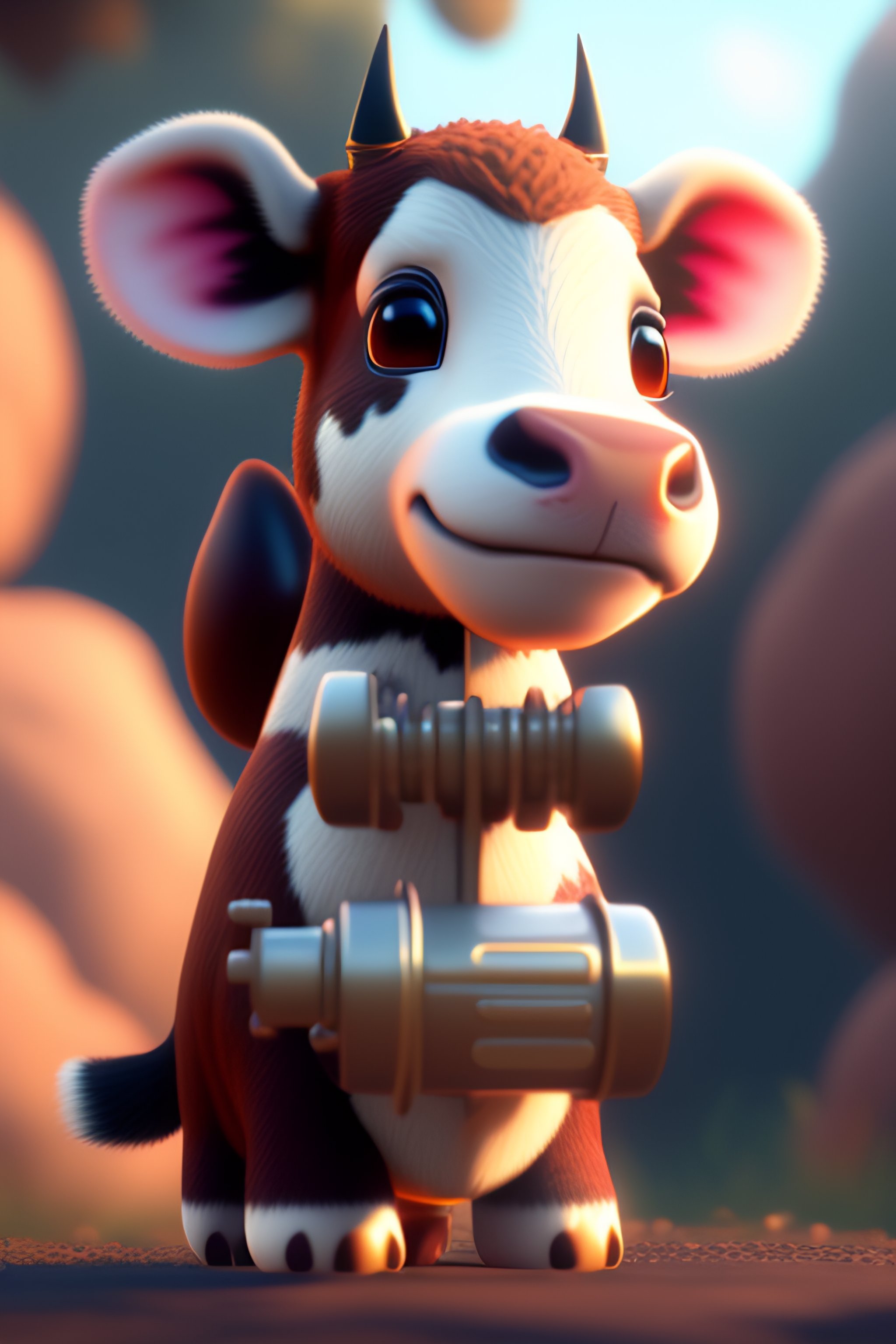Lexica - Cute adorable little cow smiling, wielding a rocket-launcher ...
