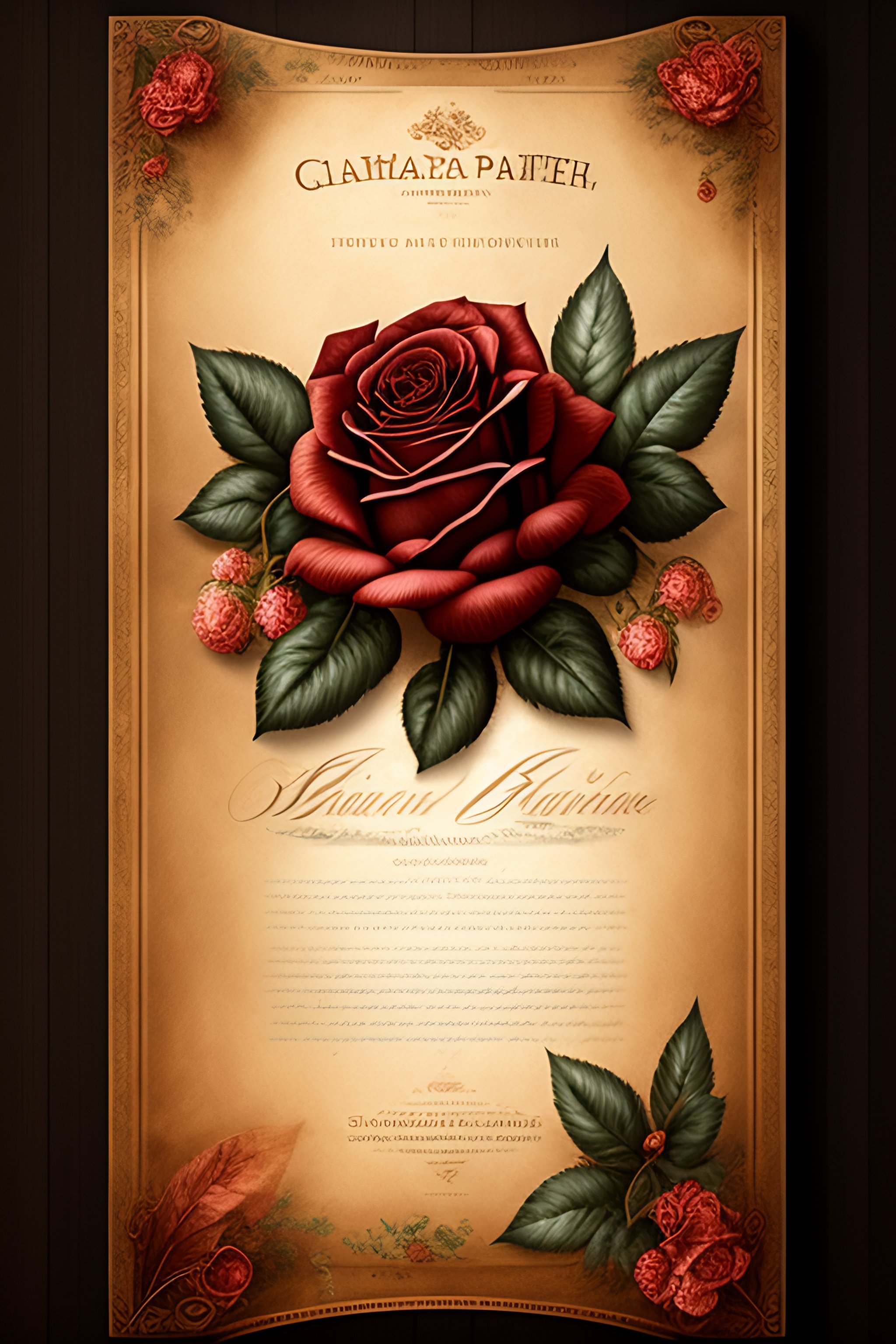 Lexica - Old parchment paper high quality with dark roses and leaves ...