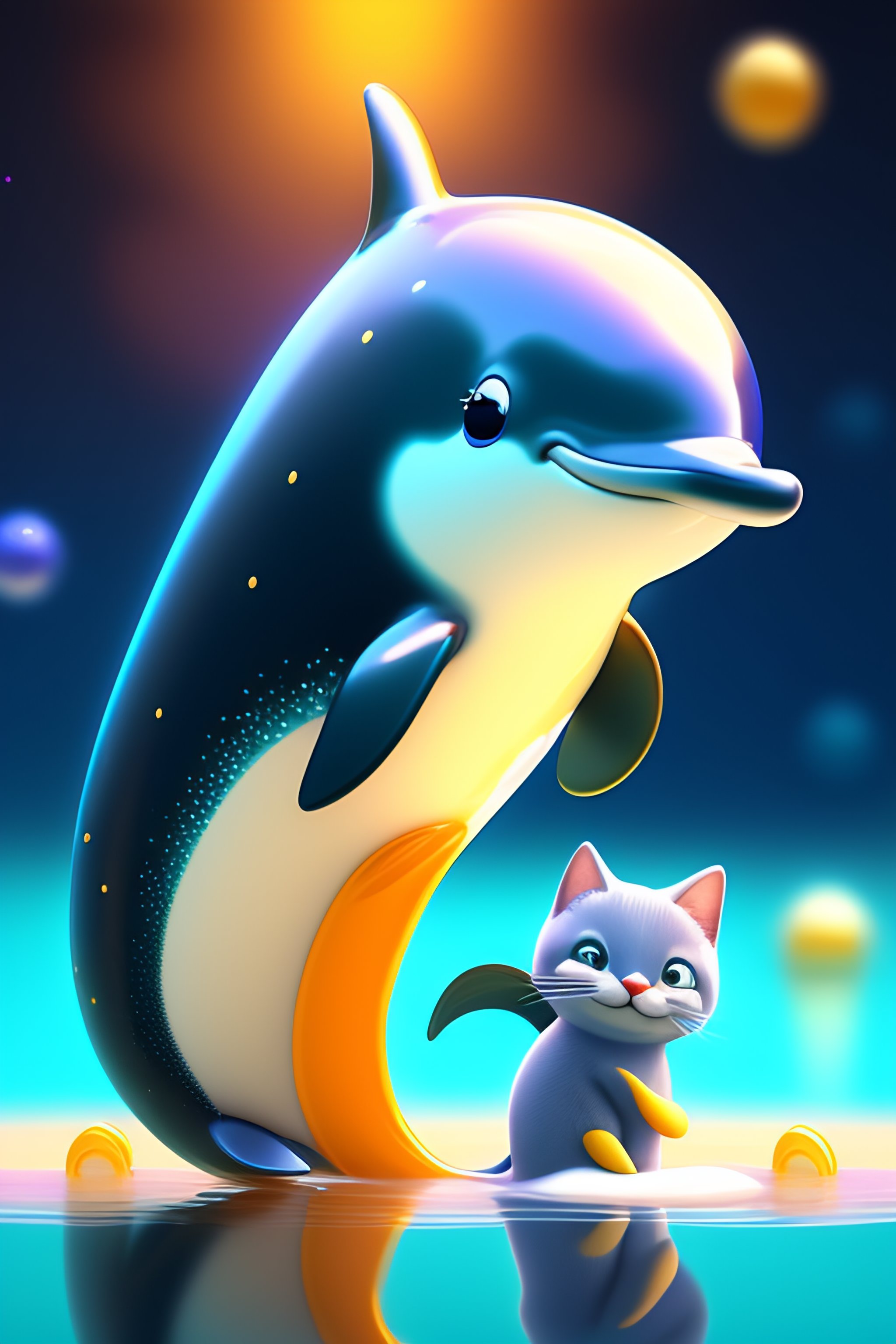 Lexica - Happy cute dolphin and cat cartoon character by pixar style ...