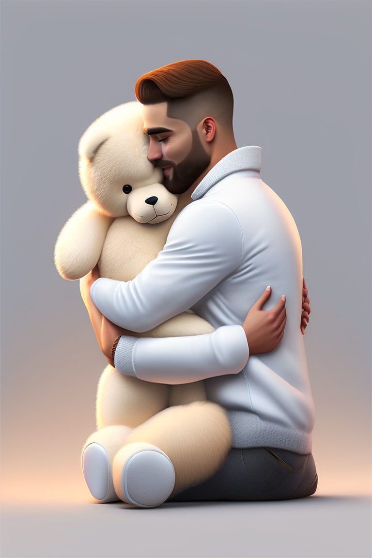 Lexica - A man hug a beautiful white teddy bear , digital art