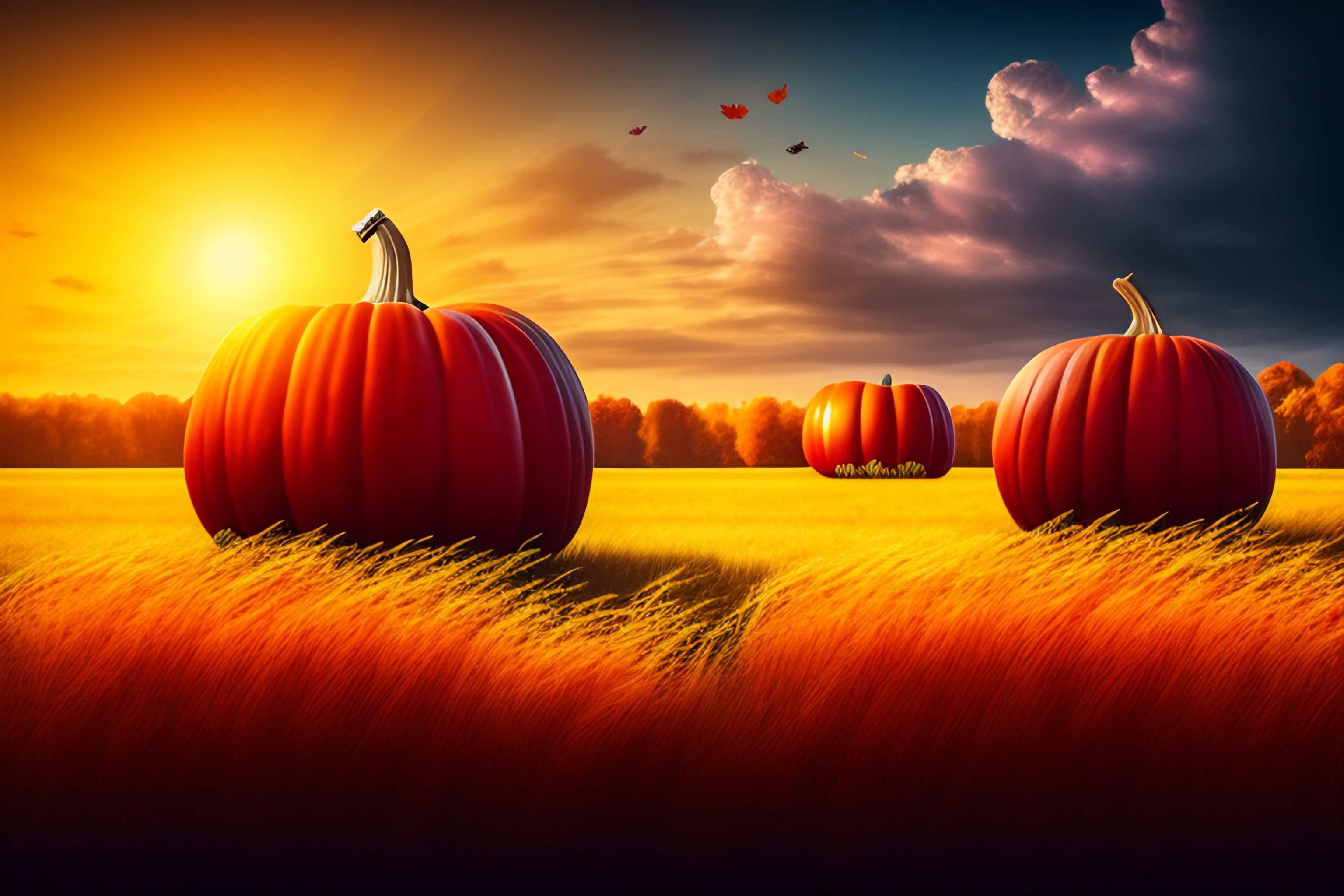 Lexica - Idyllic autumn scene with field of pumpkins in grass on sunny ...