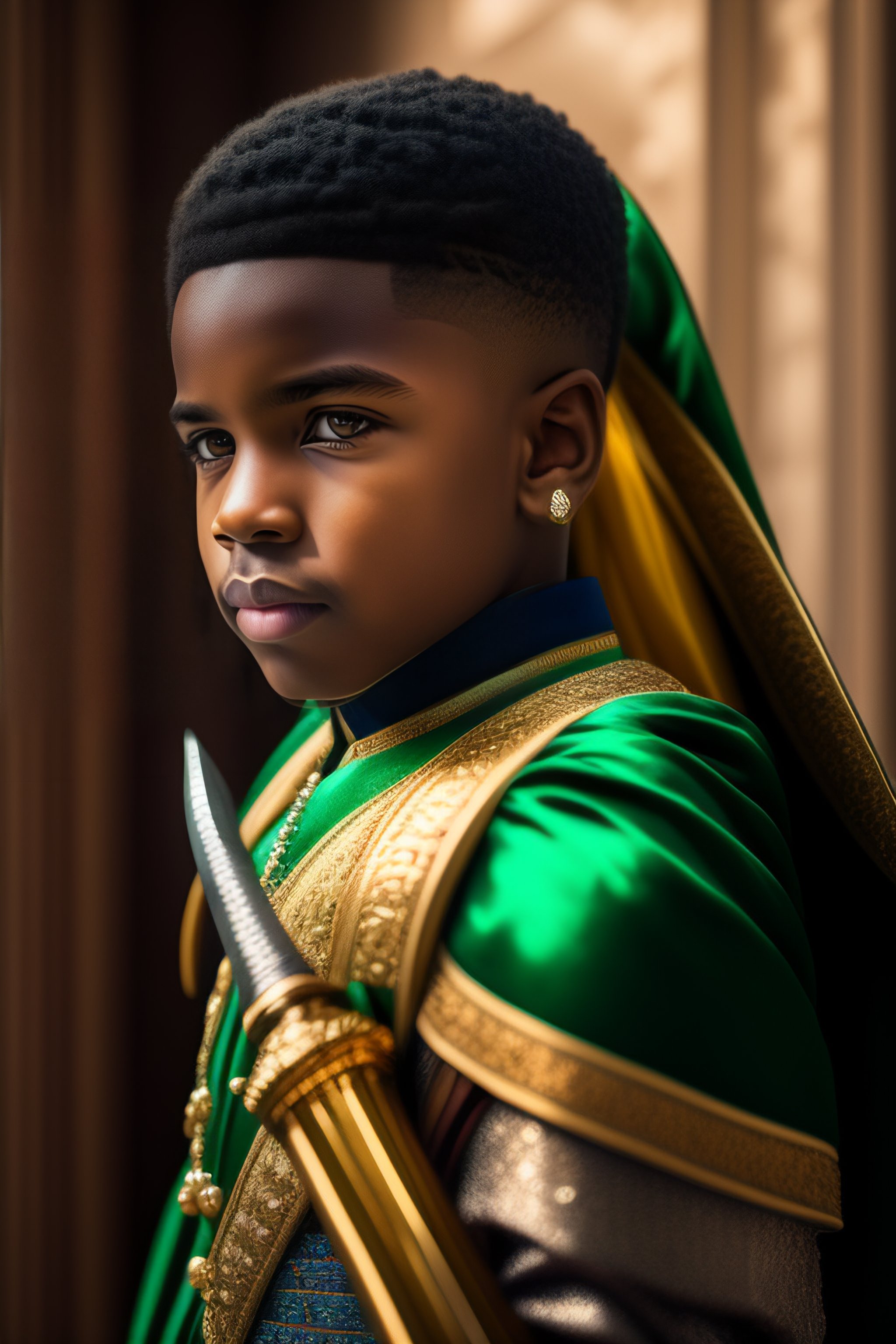 Lexica - Portrait of a boy with a sword in emerald dress, natural ...