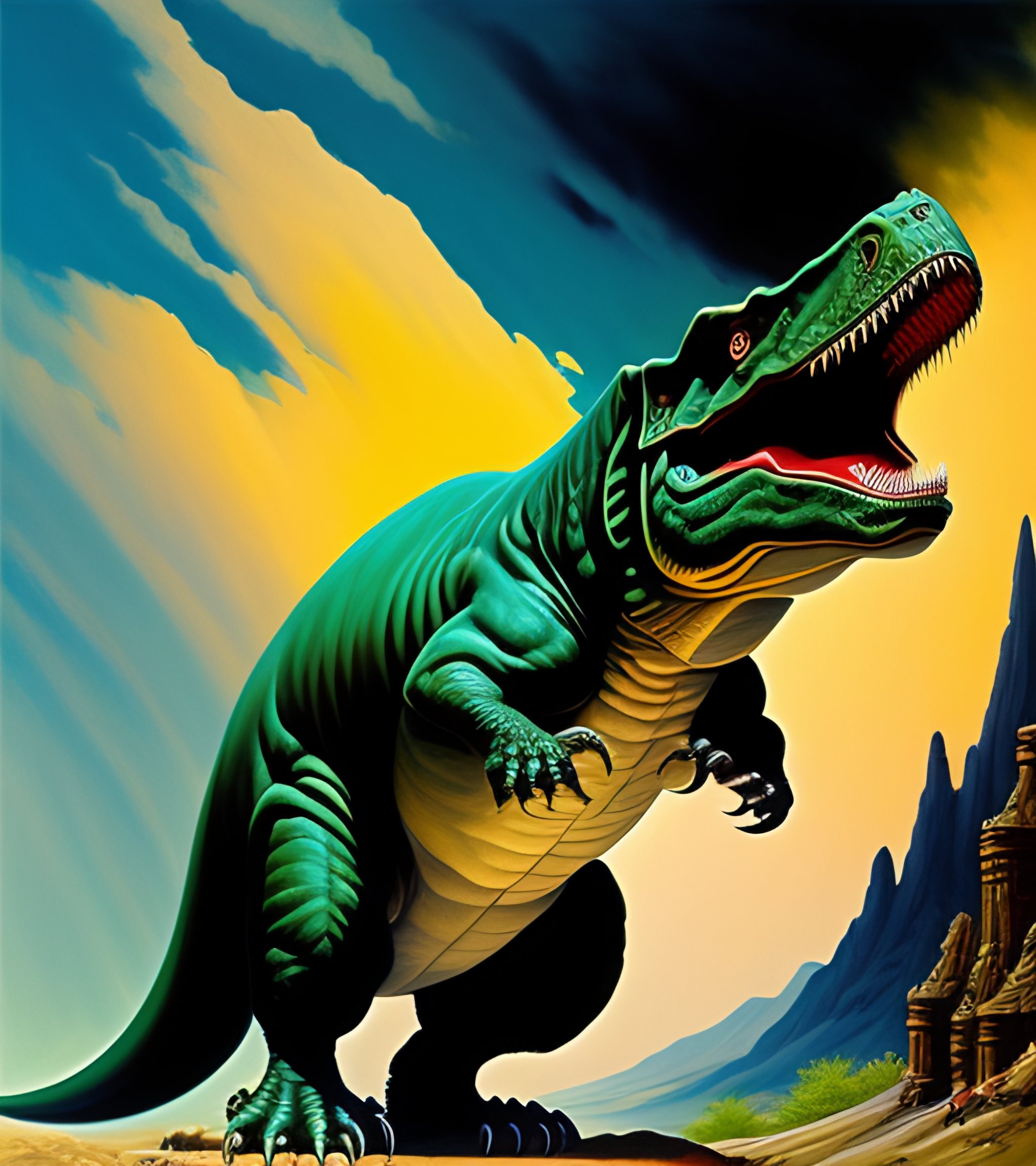 Lexica - Painting t rex jurassic park by frank frazetta