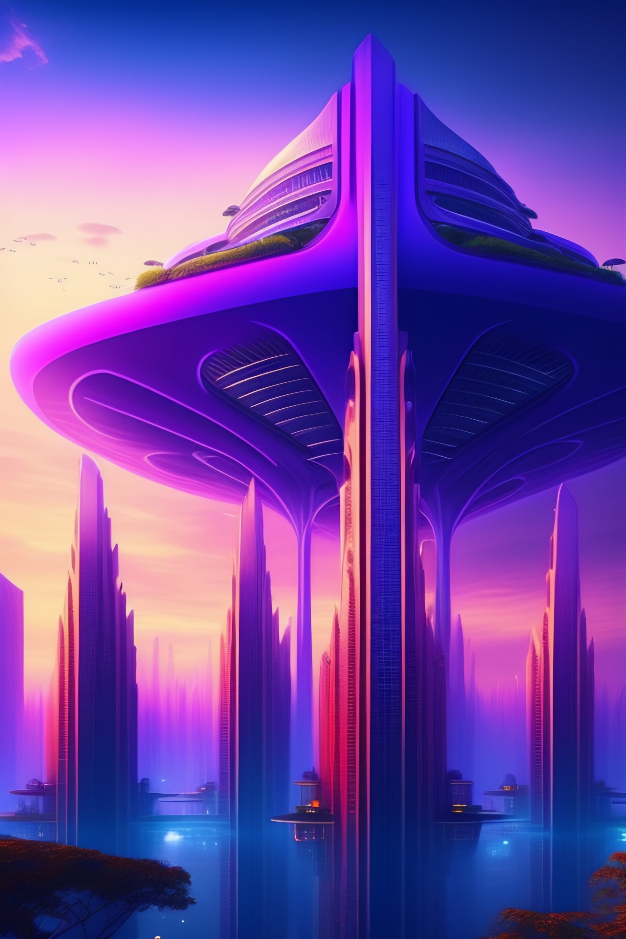 Lexica - Mystical ethereal tropical atlantis city futuristic buildings ...
