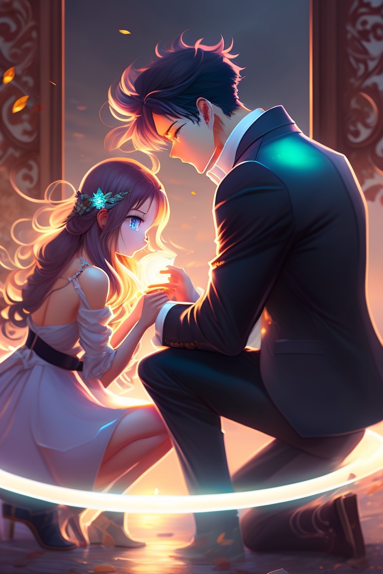 Lexica - Anime style, Kneeling man holding an engagement ring to ...