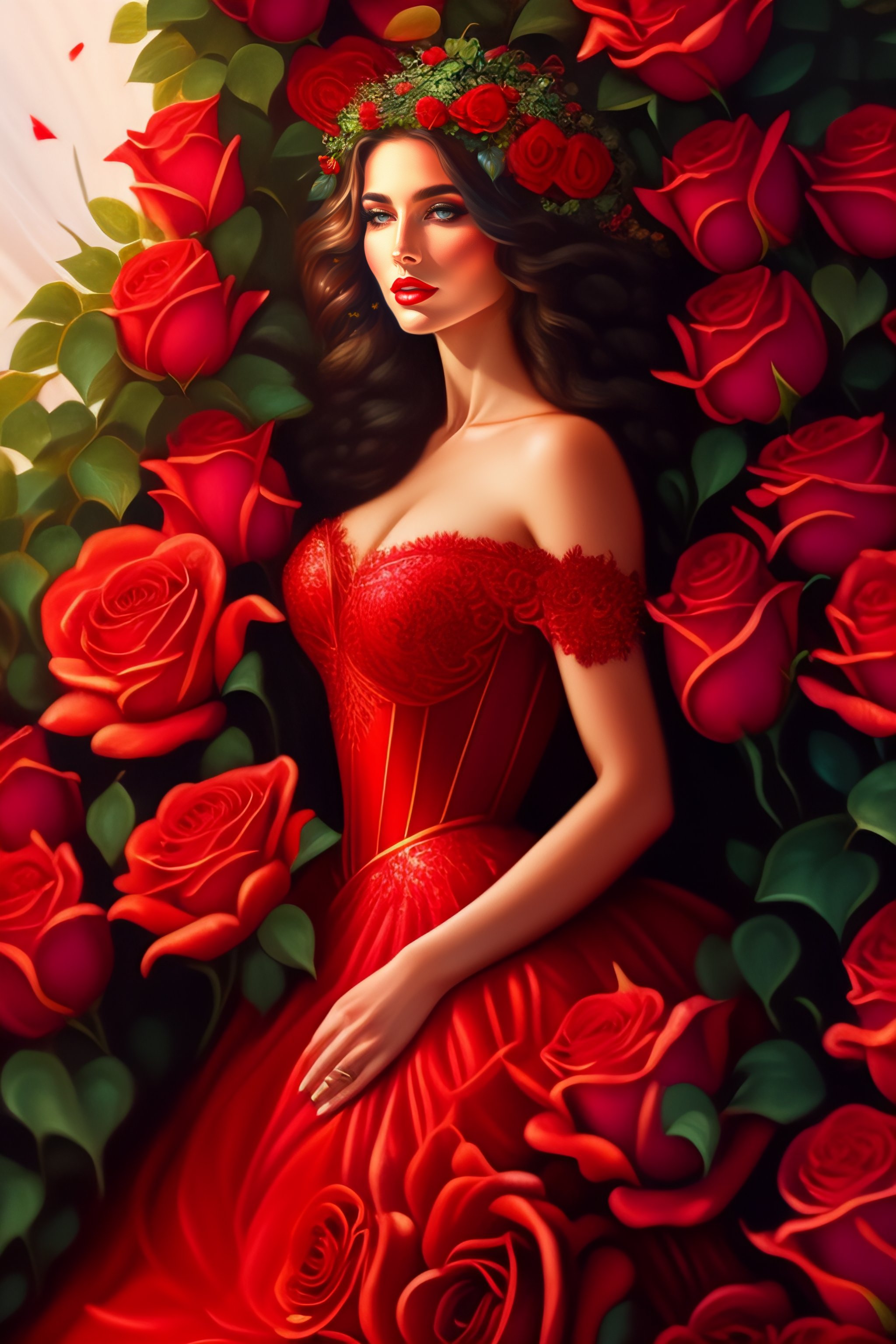 Lexica - Full body image of a beautiful woman covered in ivy and red ...