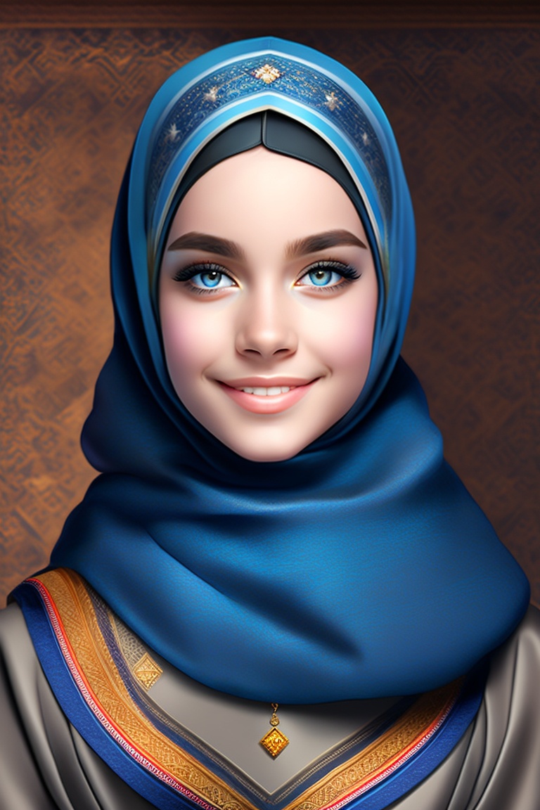 Lexica - Ankering girl wearing hijaab looking straight to camera, blue ...