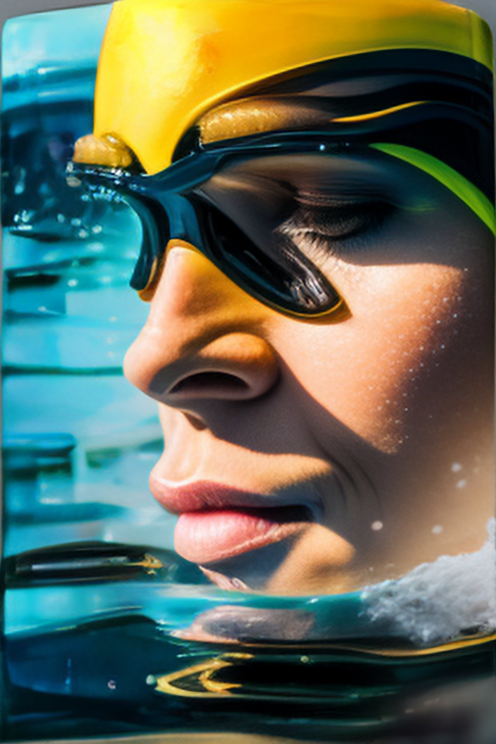 Lexica - Portrait of a swimmer, medium shot, yellow swim cam, black ...